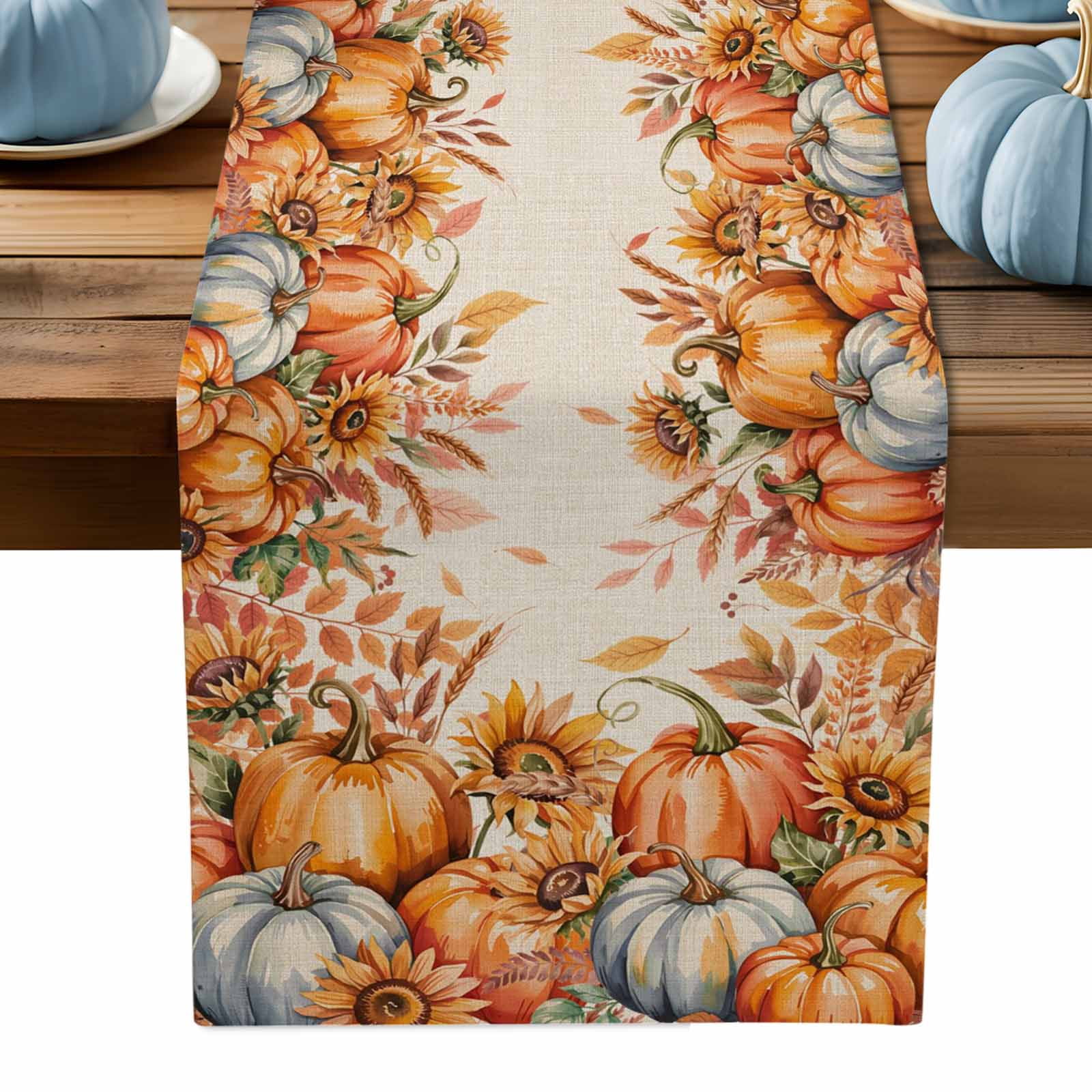 ERUNPONLY Thanksgiving Fall Table Runner - 72 Inch Long Orange Blue ...