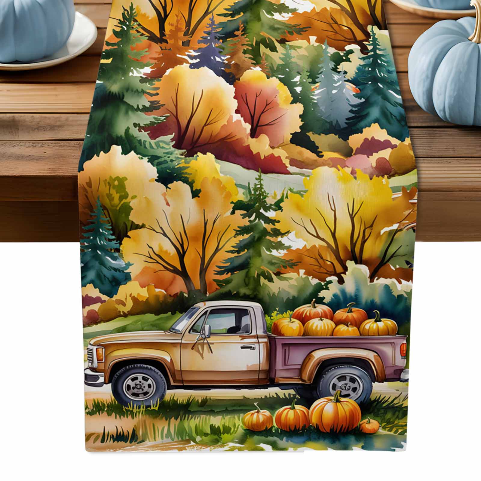 ERUNPONLY Thanksgiving Fall Truck Table Runner - 72 Inch Long ...