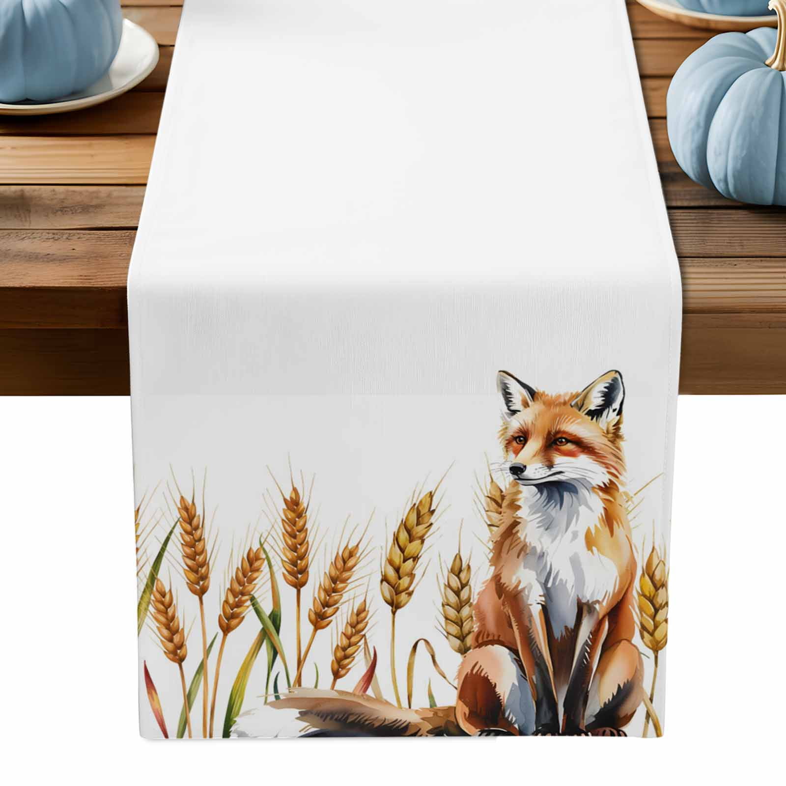 ERUNPONLY Thanksgiving Fox Table Runner - 72 Inch Long Farmhouse Wheat ...