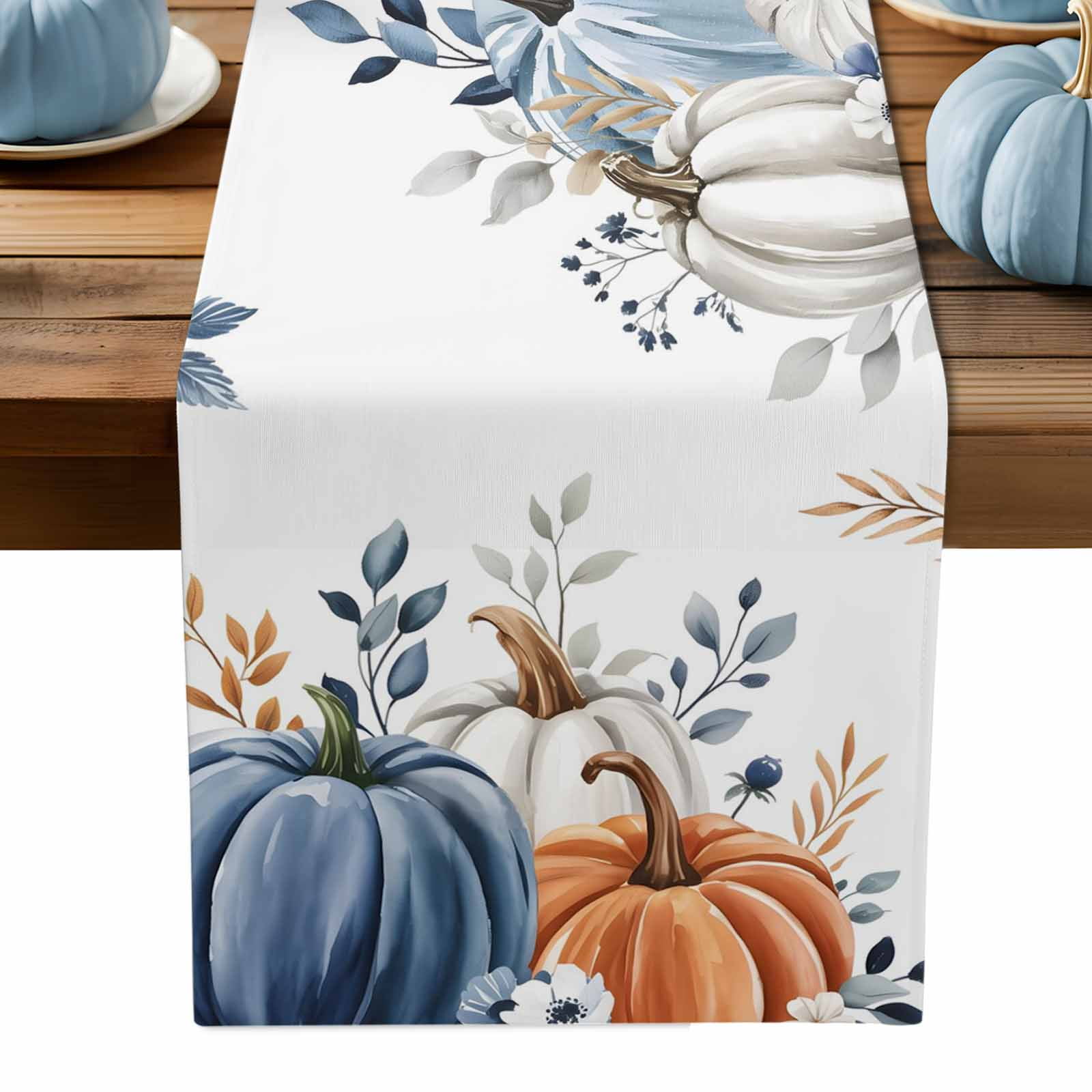 ERUNPONLY Thanksgiving Pumpkin Fall Table Runner - 90 Inch Long Blue ...