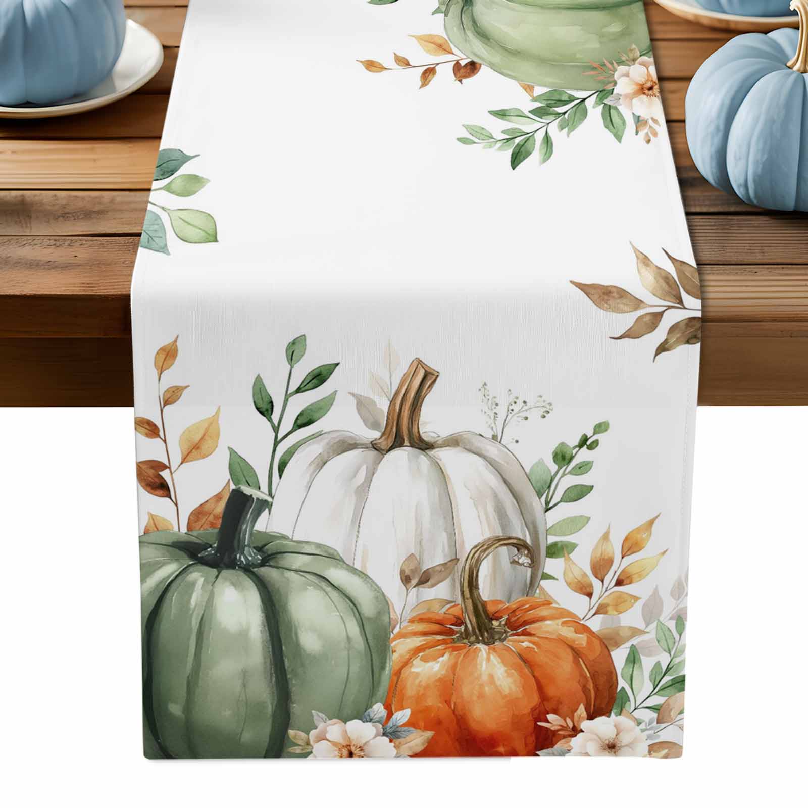 ERUNPONLY Thanksgiving Pumpkin Table Runner - 90 Inch Long Fall Sage ...