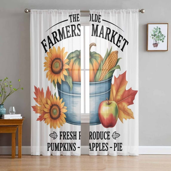 ERUNPONLY Thanksgiving Pumpkins Sheer Curtains 72 Inch Length 2 Panels ...