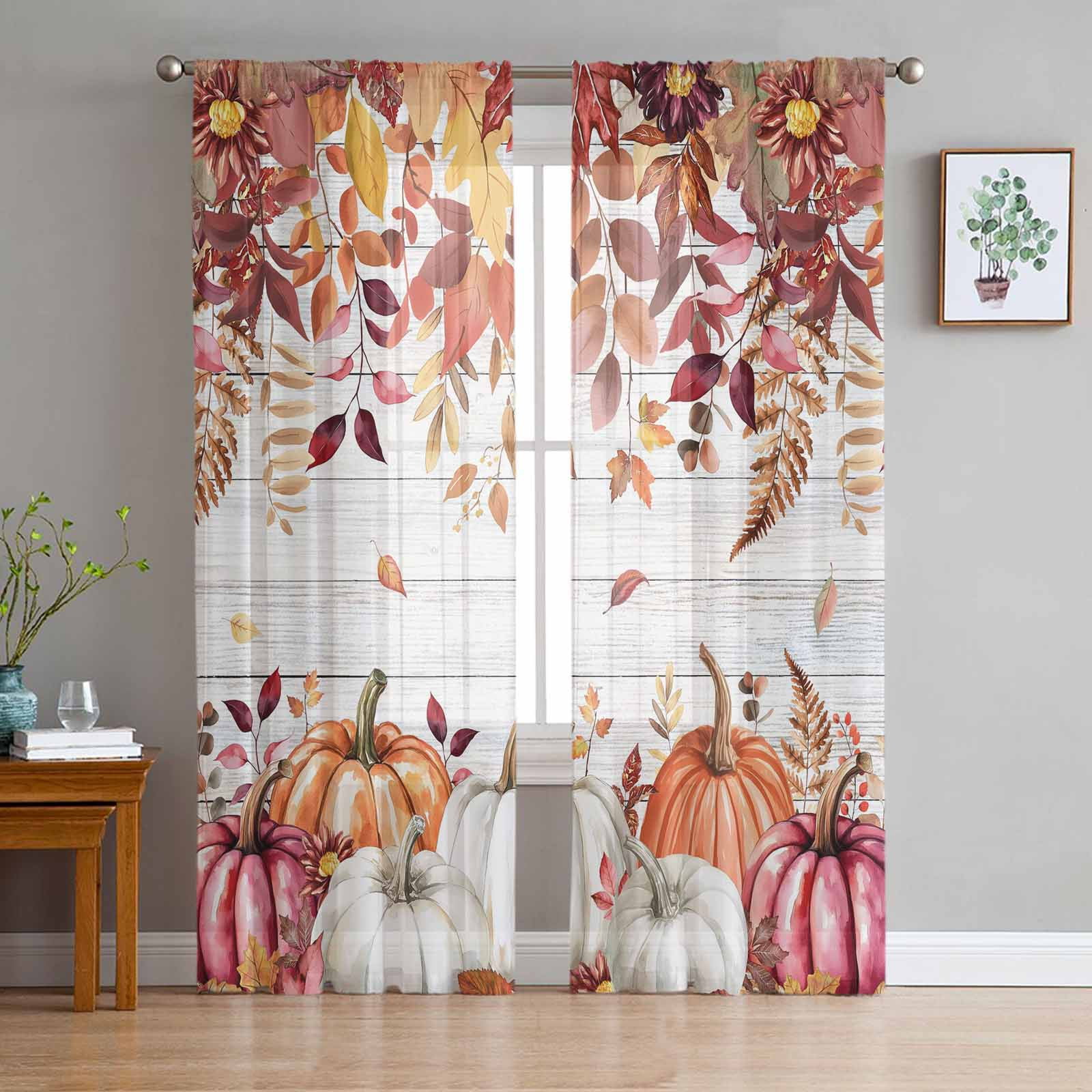 ERUNPONLY Thanksgiving Sheer Curtains 72 Inch Length 2 Panels Set, Fall ...
