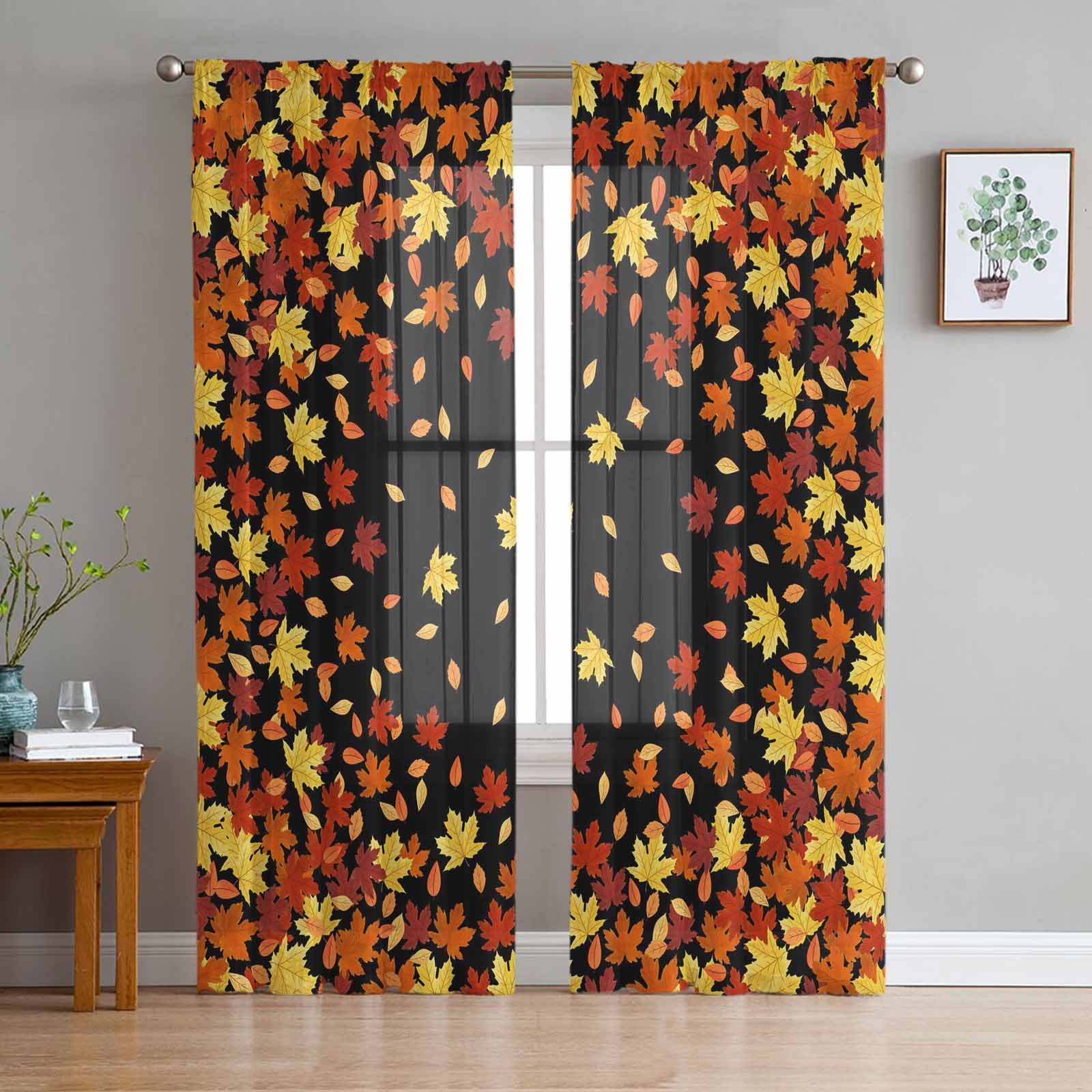 ERUNPONLY Thanksgiving Sheer Curtains 72 Inch Length 2 Panels Set ...