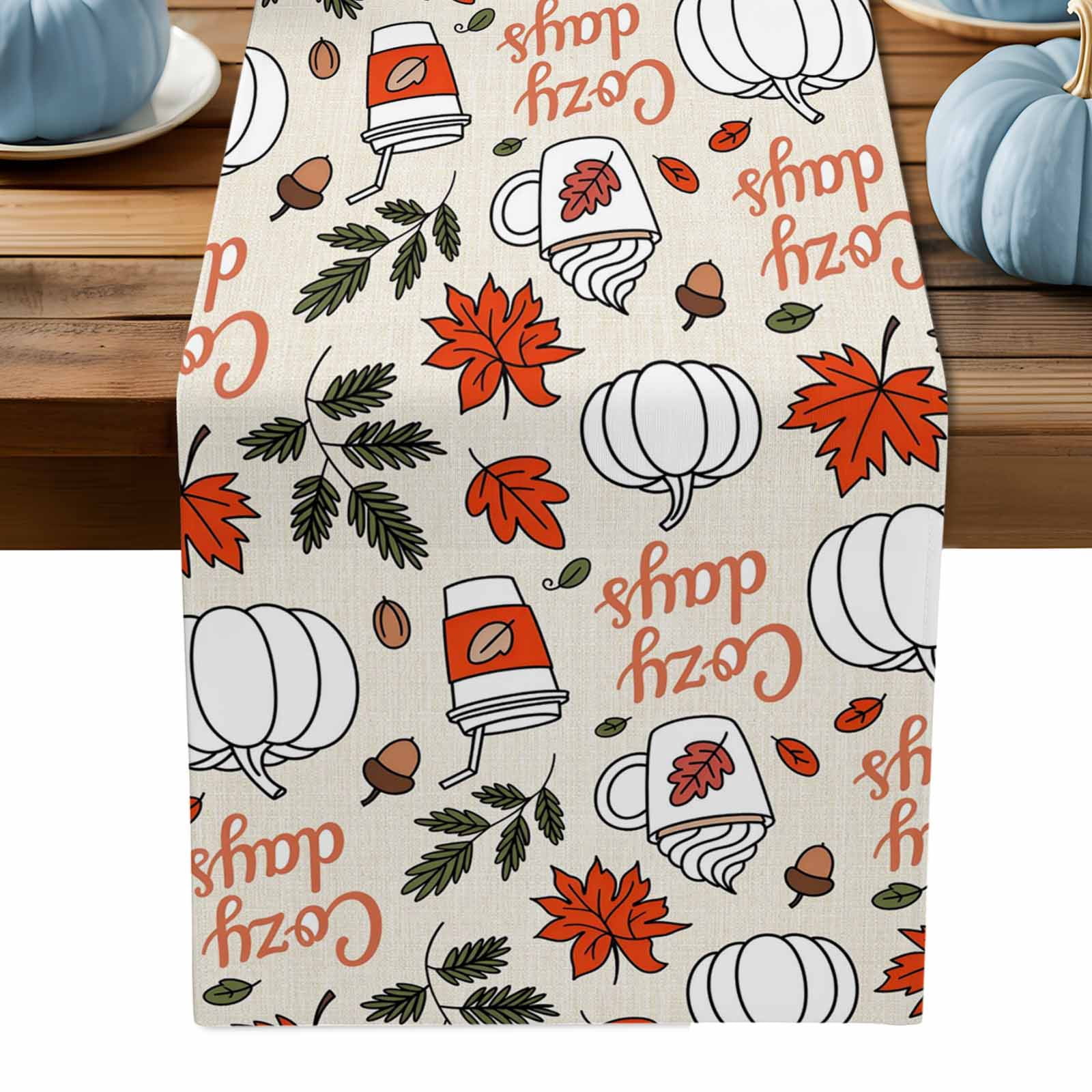 ERUNPONLY Thanksgiving Table Runner - 70 Inch Long Fall Cartoon ...