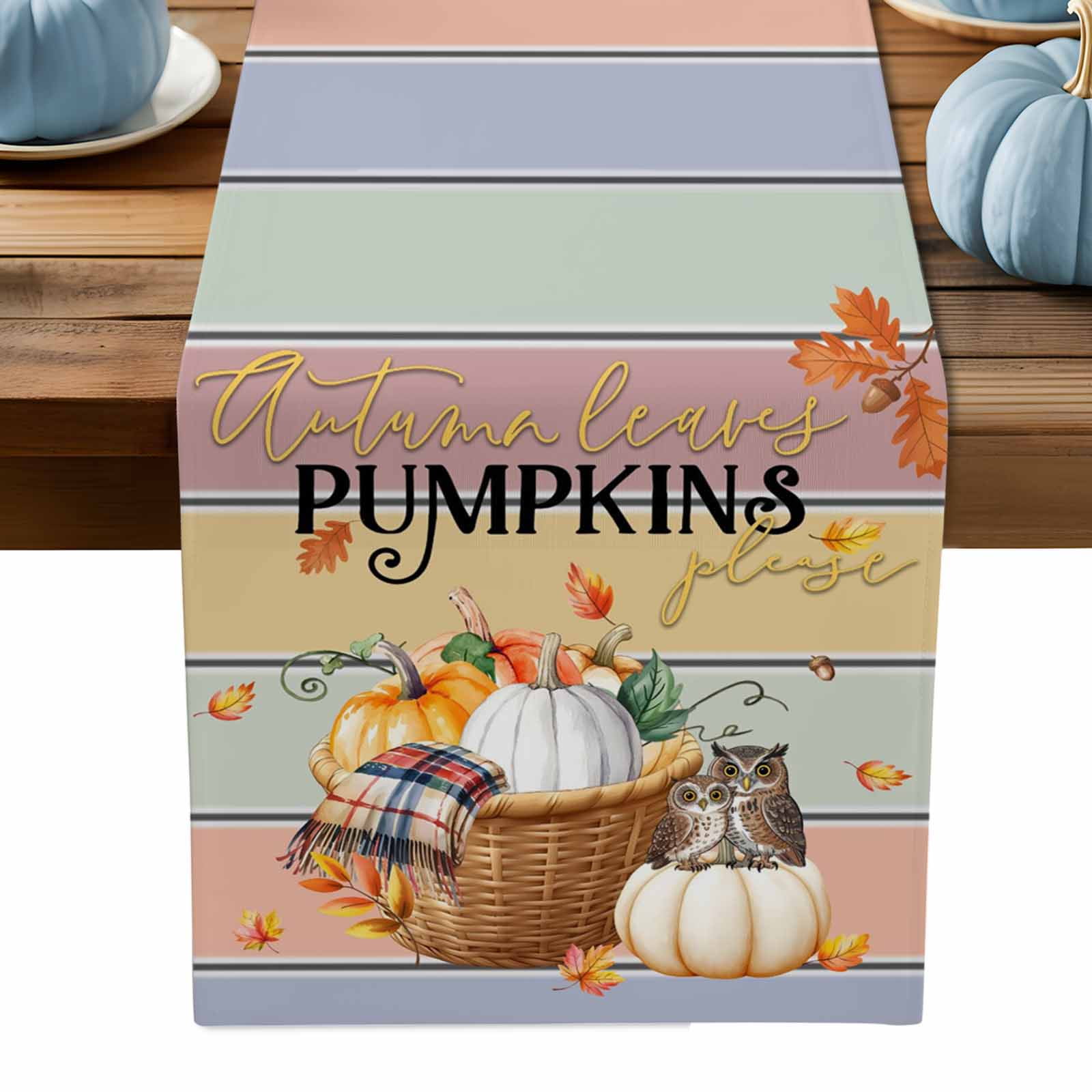ERUNPONLY Thanksgiving Table Runner - 72 Inch Long Fall Pumpkins Teal ...