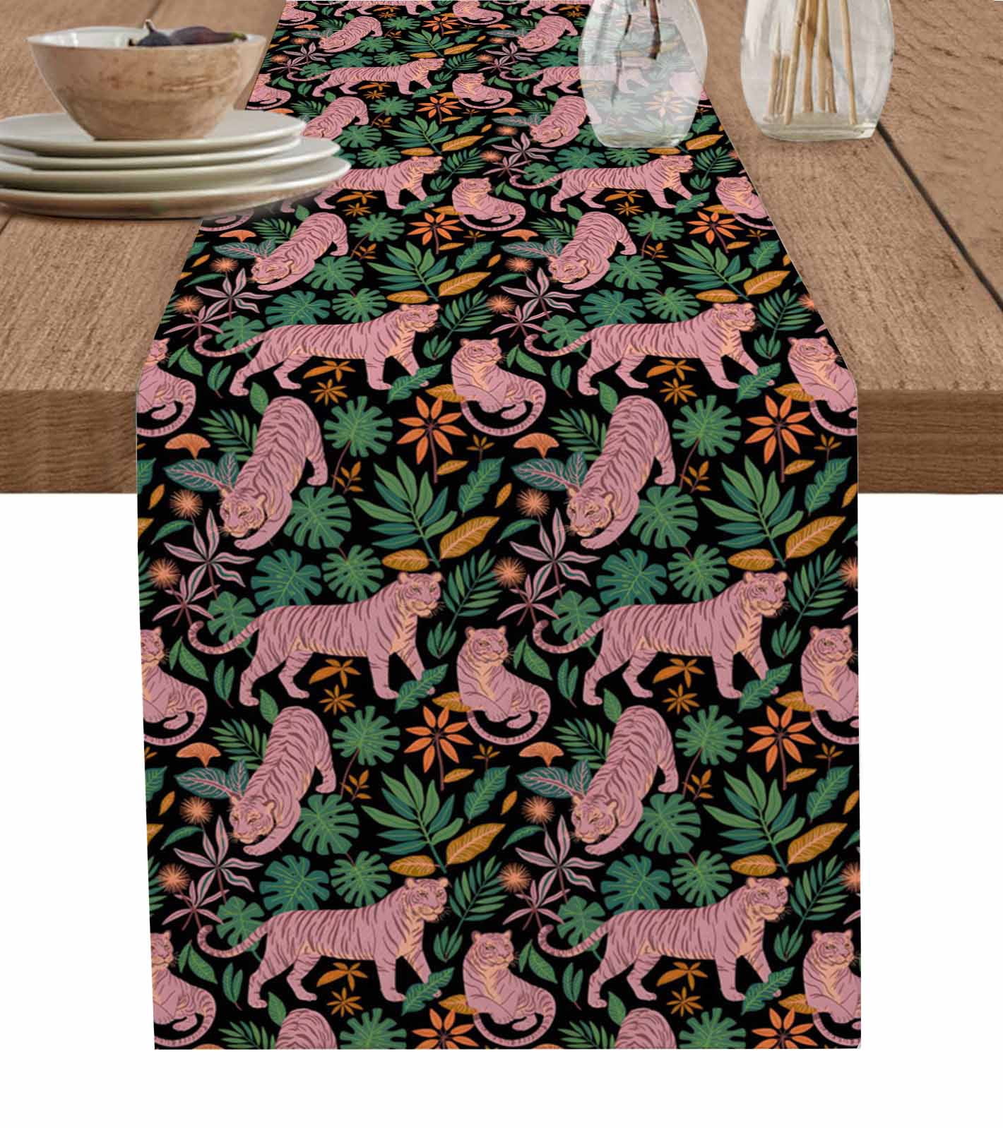ERUNPONLY Tiger Leaves Table Runner - 60 Inch Long Vintage Farmhouse ...