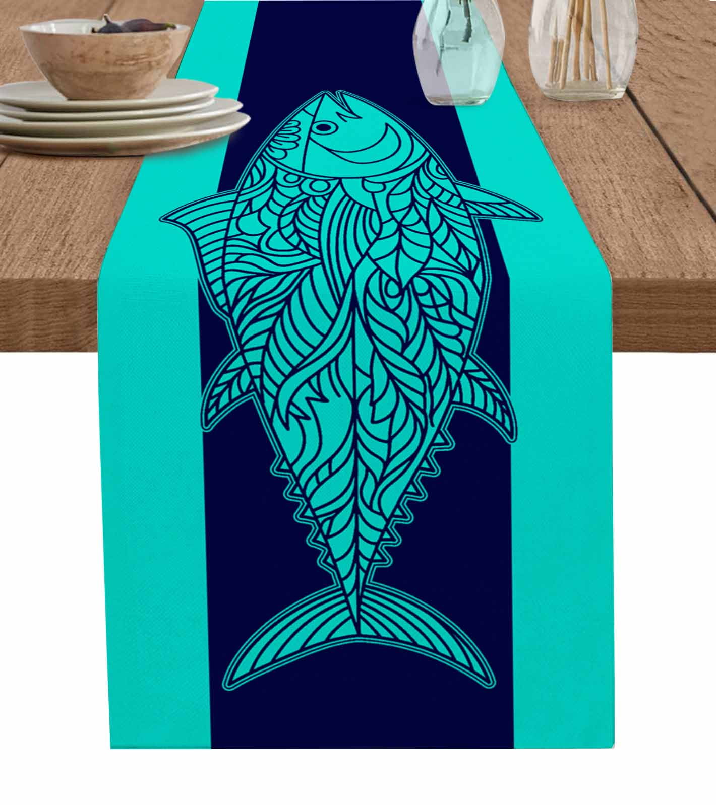 ERUNPONLY Tropical Fish Table Runner - 72 Inch Long Mandalas Boho ...
