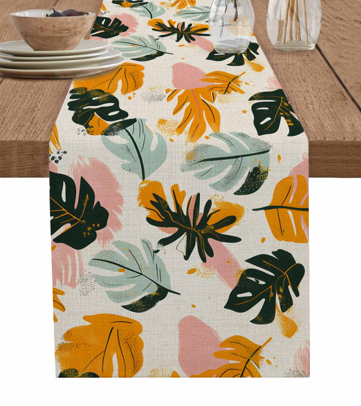 ERUNPONLY Tropical Leaf Table Runner - 120 Inch Long Multicolored Palm ...