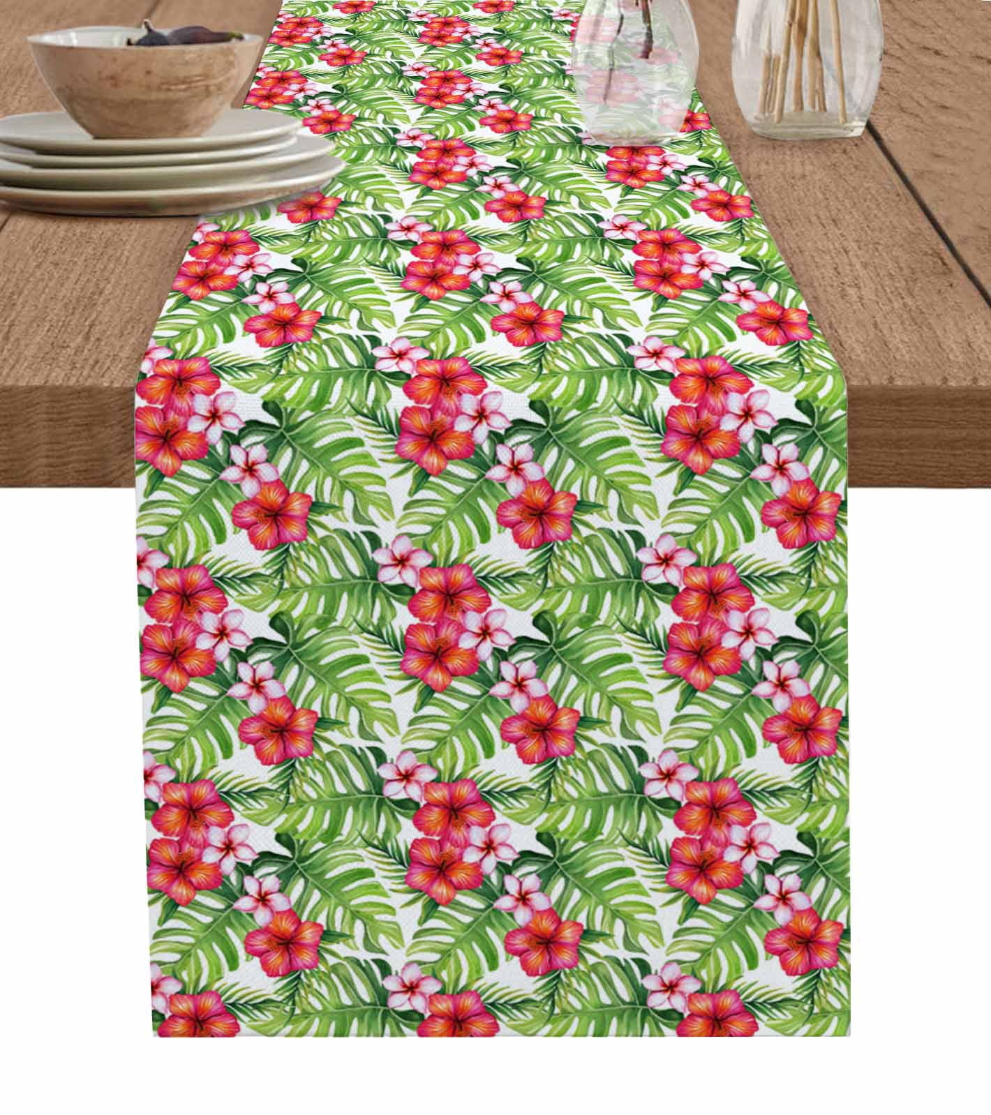ERUNPONLY Tropical Leaves Table Runner - 108 Inch Long Summer Green ...