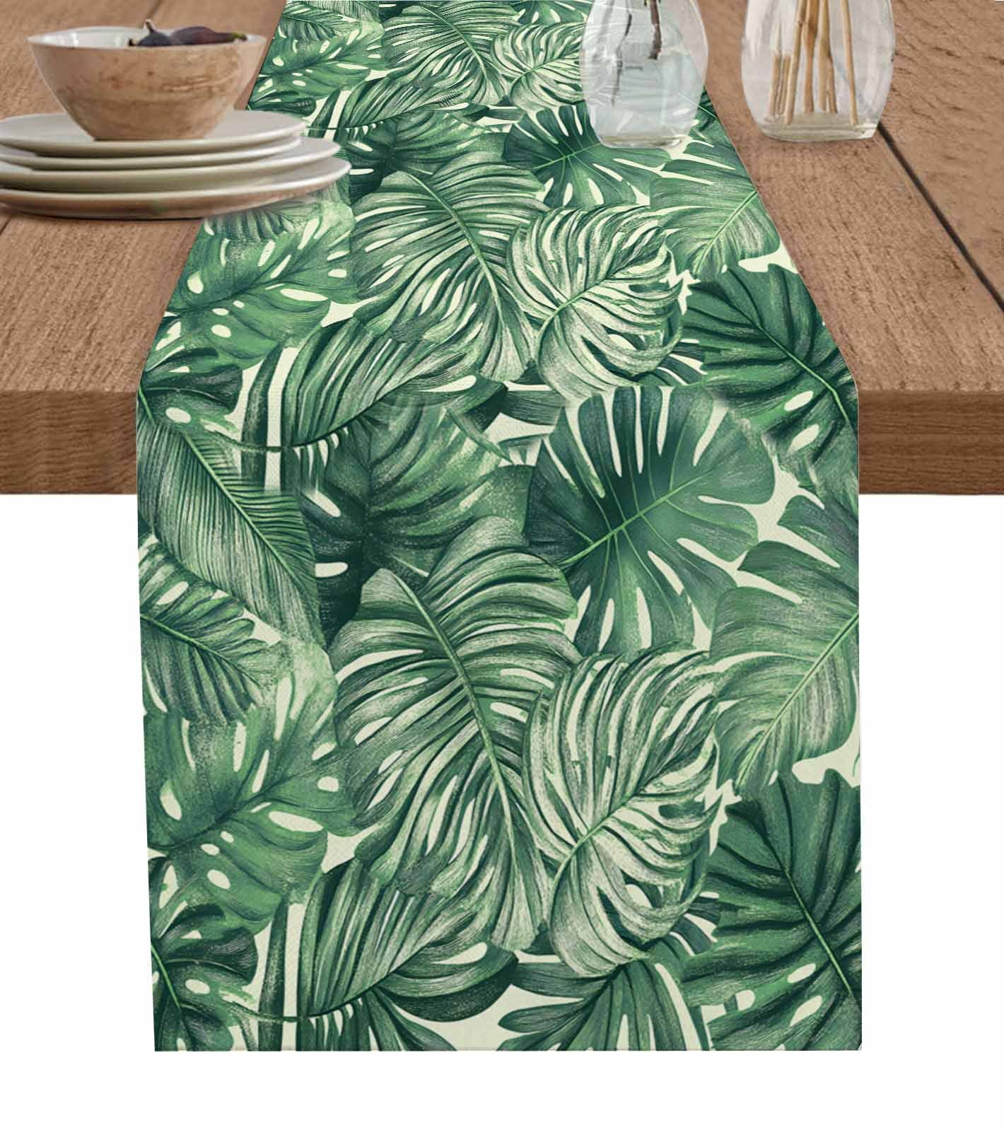 ERUNPONLY Tropical Leaves Table Runner - 108 Inch Long Summer Nature ...