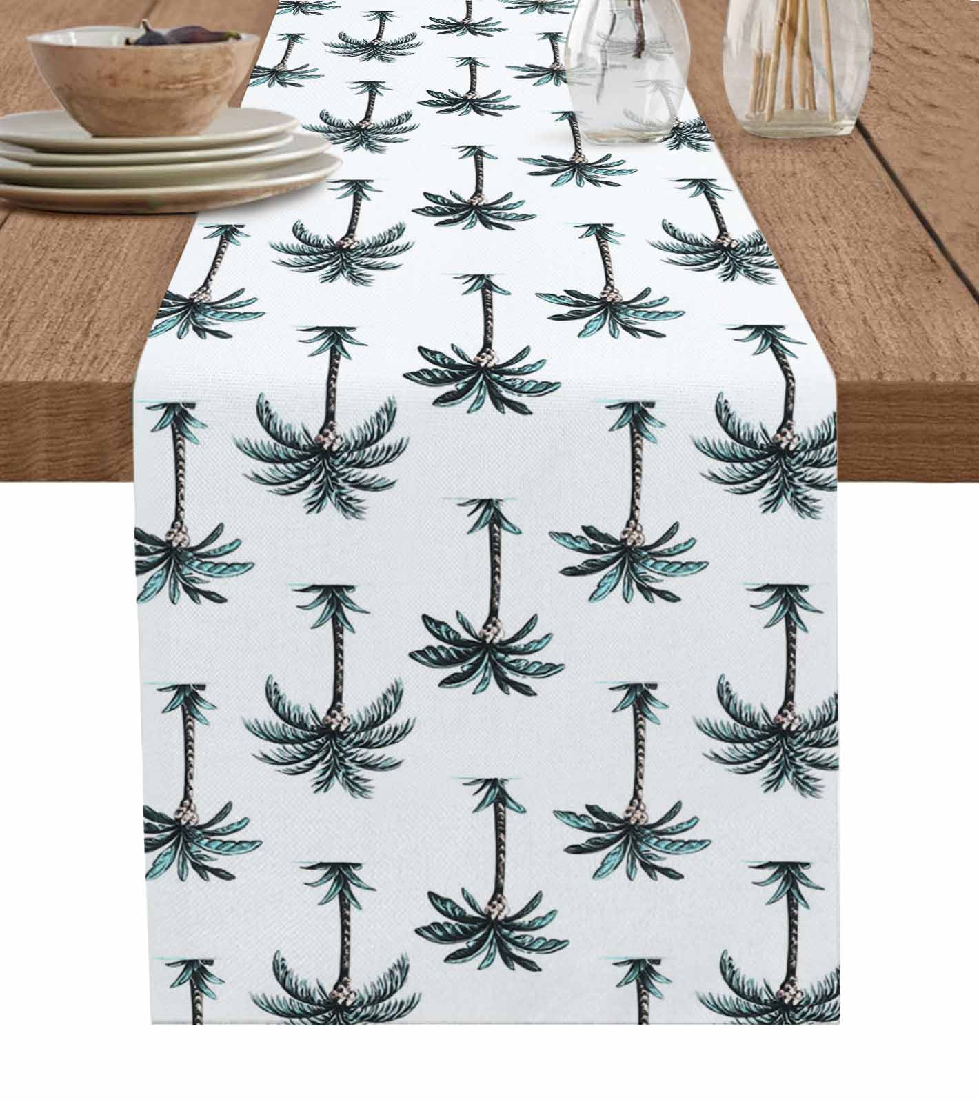ERUNPONLY Tropical Palm Trees Table Runner - 108 Inch Long Summer Beach ...