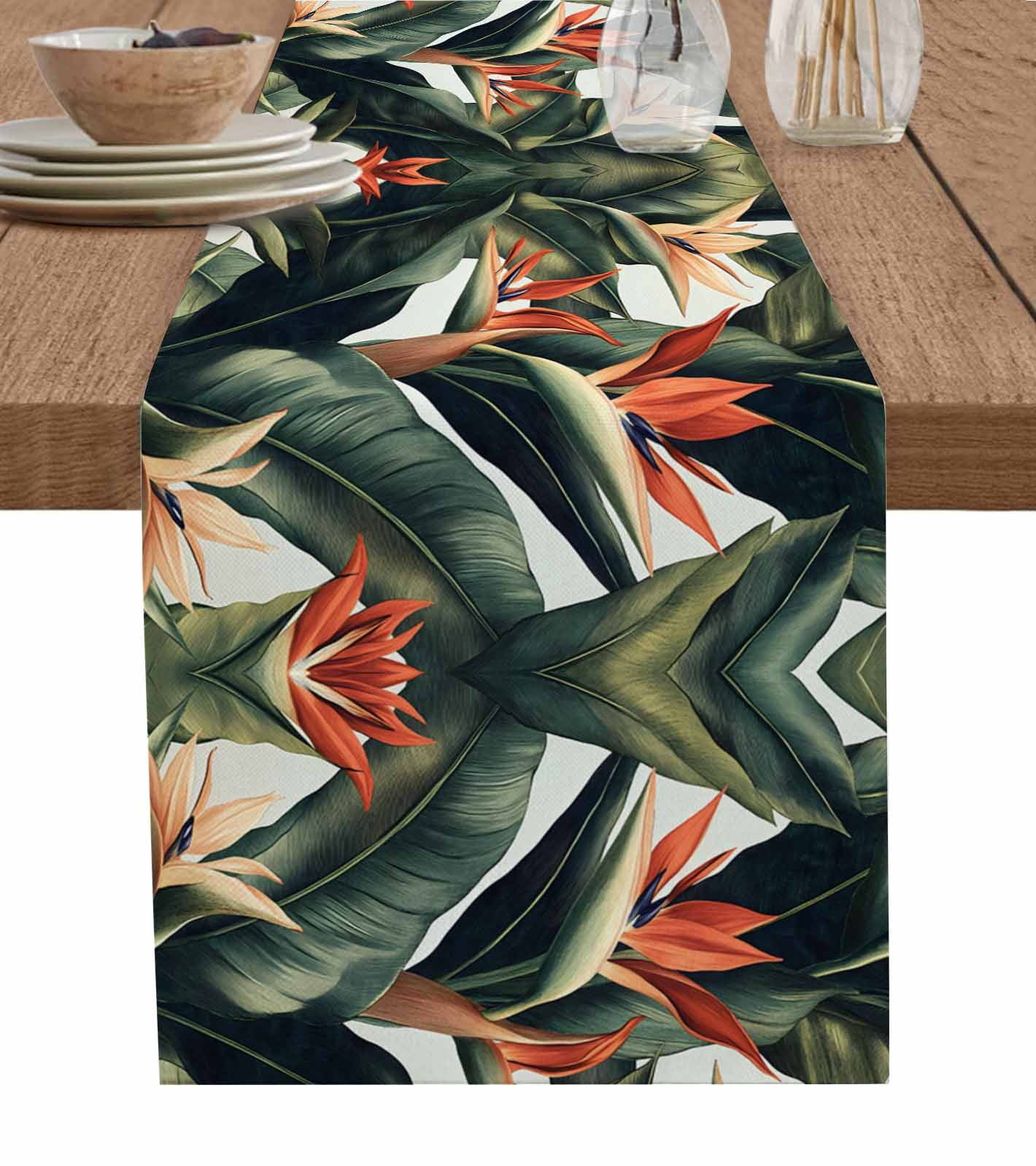 ERUNPONLY Tropical Plant Table Runner - 72 Inch Long Summer Botanical ...