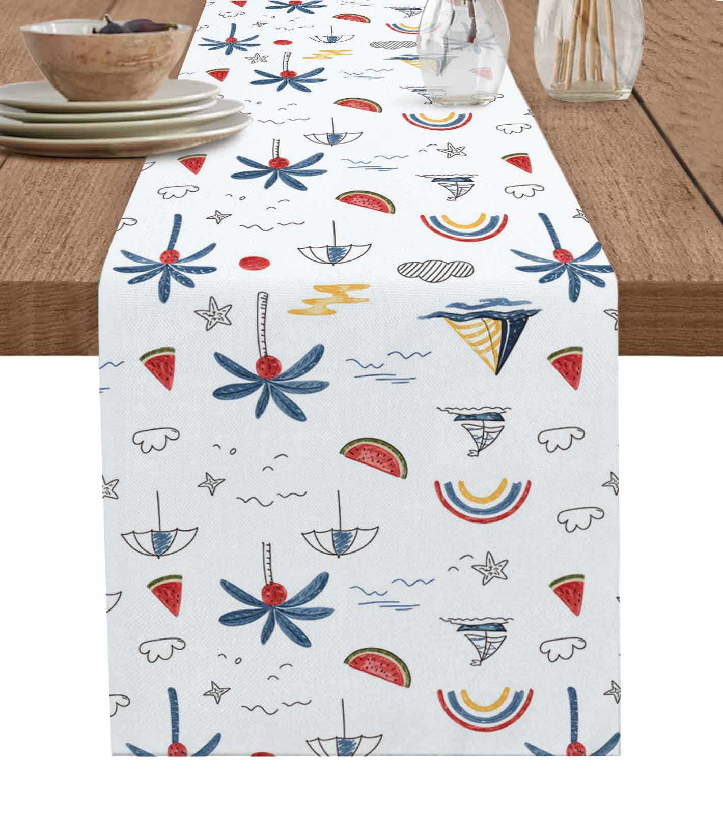ERUNPONLY Tropical Plants Table Runner - 108 Inch Long Cartoon Summer ...