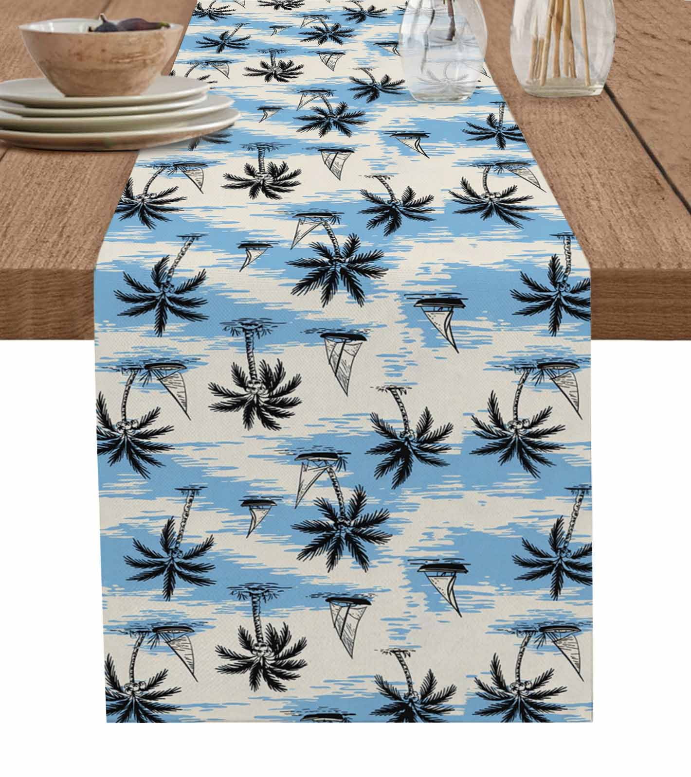 ERUNPONLY Tropical Plants Table Runner - 72 Inch Long Cartoon Summer ...