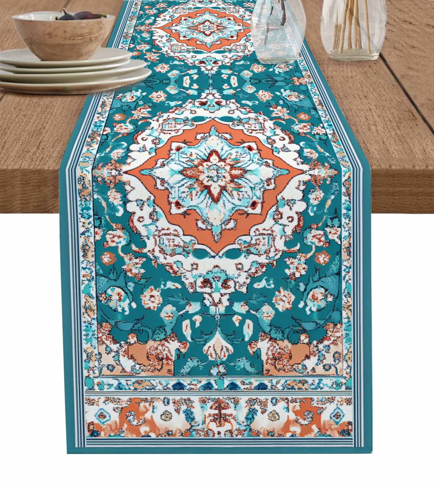 ERUNPONLY Turquoise Boho Table Runner - 70 Inch Long Ethnic Aztec ...