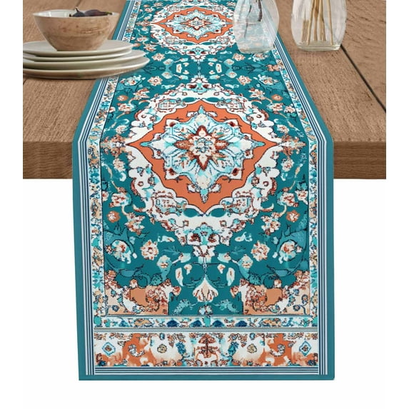 ERUNPONLY Turquoise Boho Table Runner - 70 Inch Long Ethnic Aztec ...
