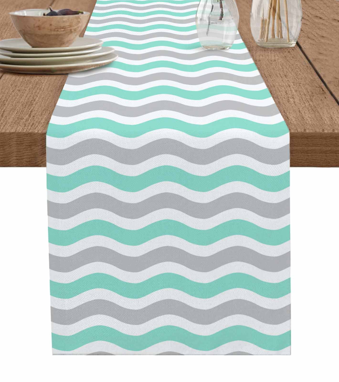 ERUNPONLY Turquoise Grey White Table Runner - 72 Inch Long Abstract ...