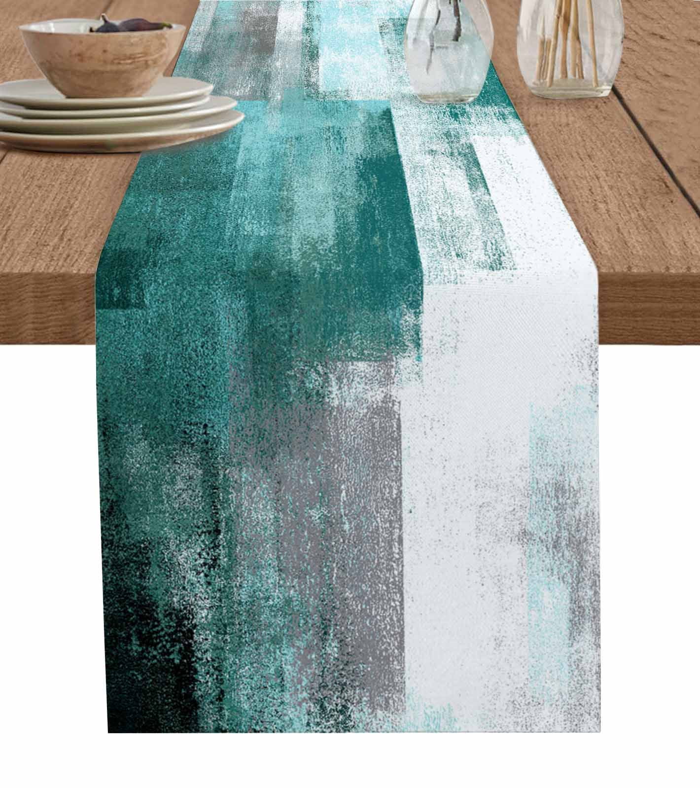 ERUNPONLY Turquoise Ombre Table Runner - 72 Inch Long Modern Abstract ...