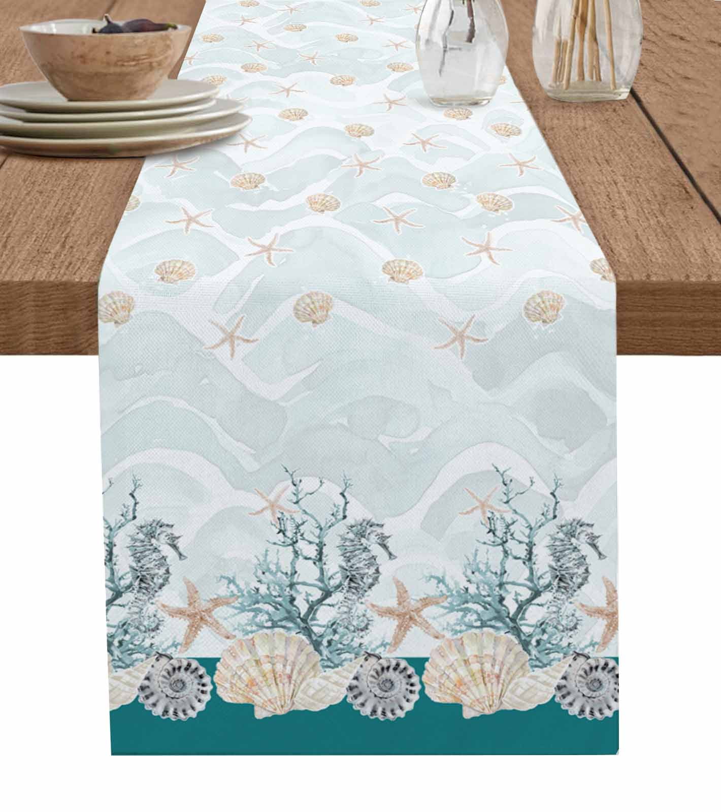 ERUNPONLY Turquoise Shell Table Runner - 120 Inch Long Rustic Coastal ...