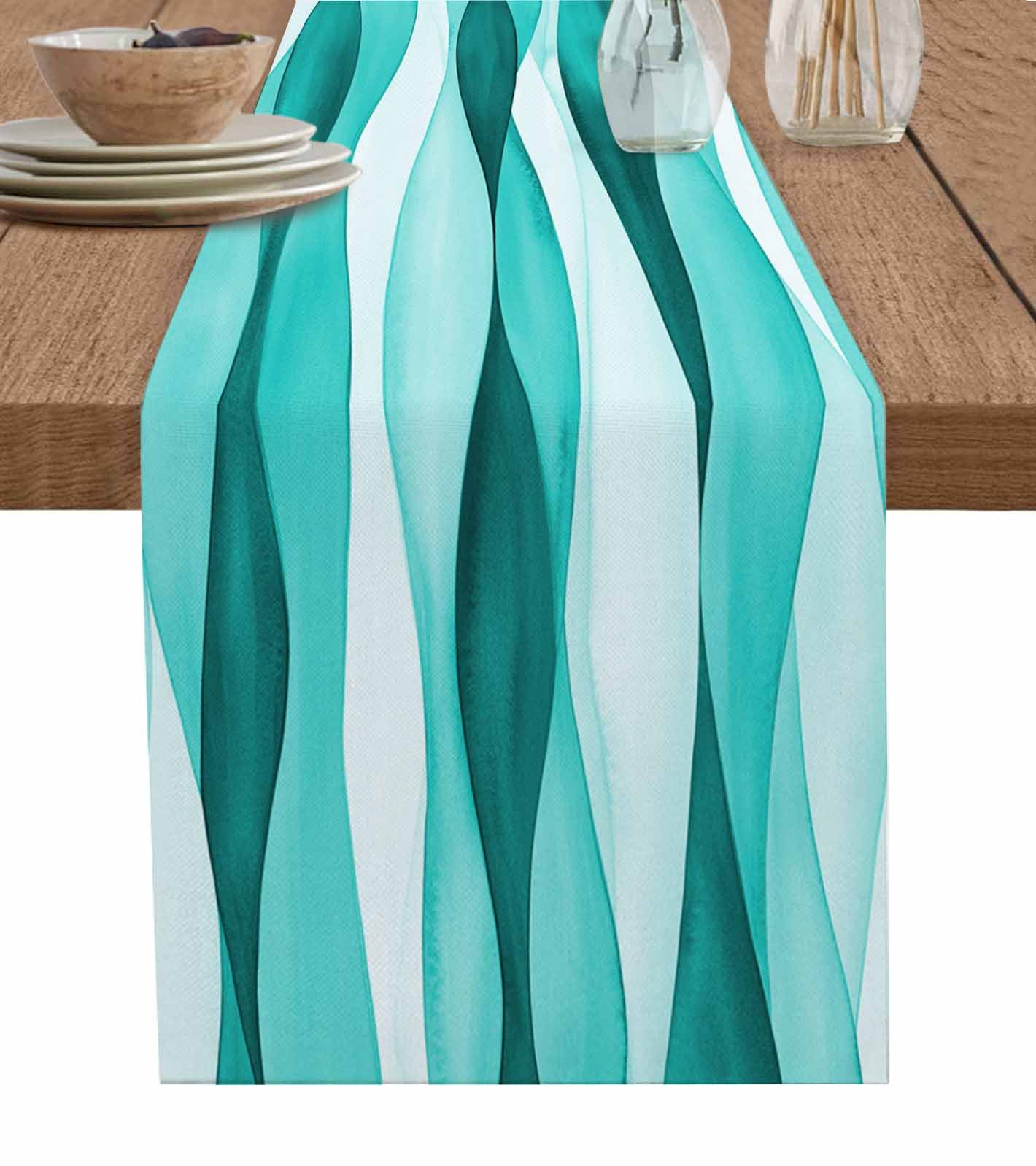 ERUNPONLY Turquoise Stripes Table Runner - 36 Inch Long Vintage ...