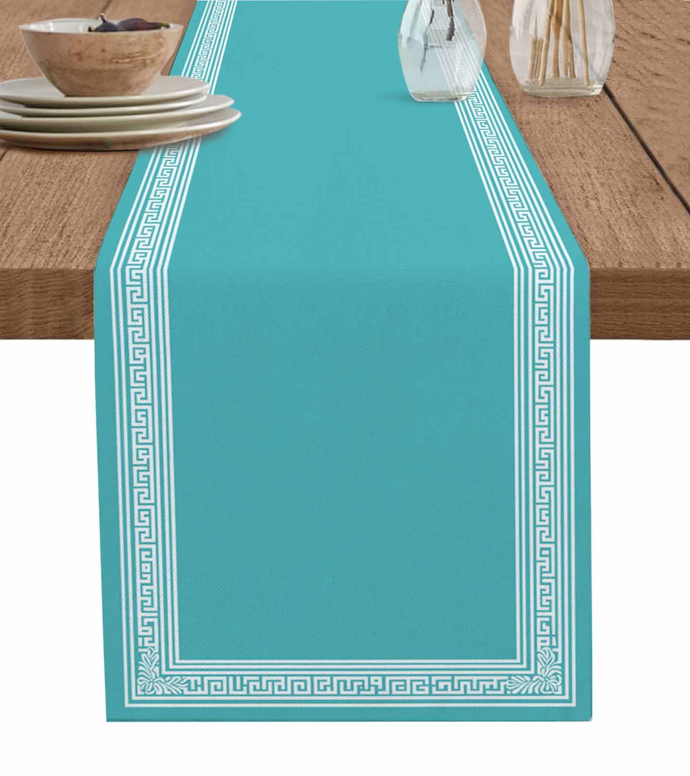 ERUNPONLY Turquoise Table Runner - 90 Inch Long Geometric Boho Ethnic ...