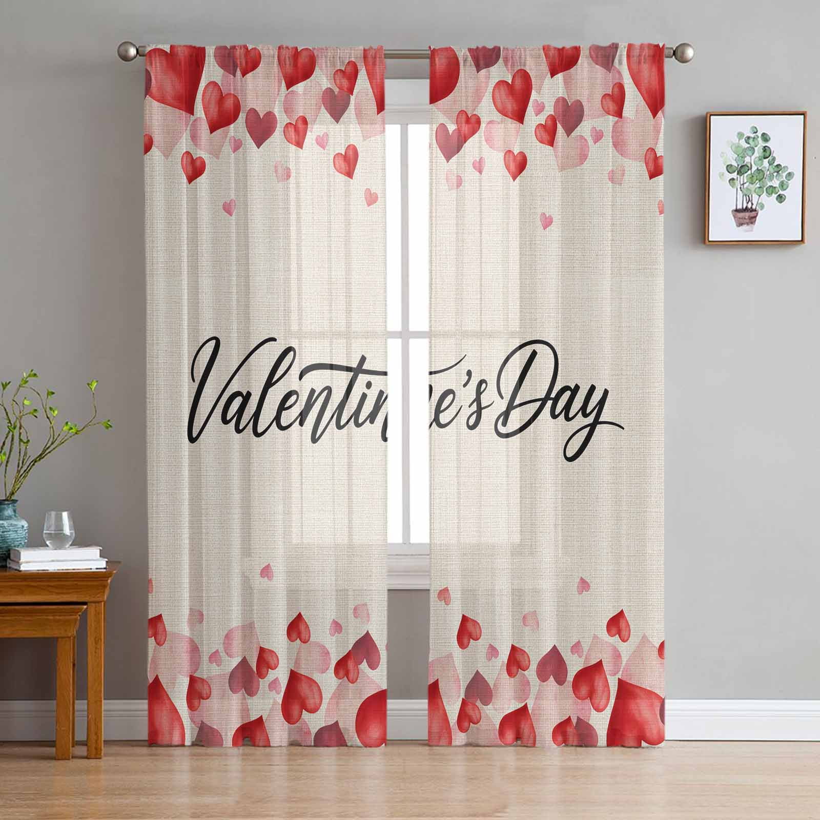 ERUNPONLY Valentine's Day Sheer Curtains 84 Inch Length 2 Panels Set ...