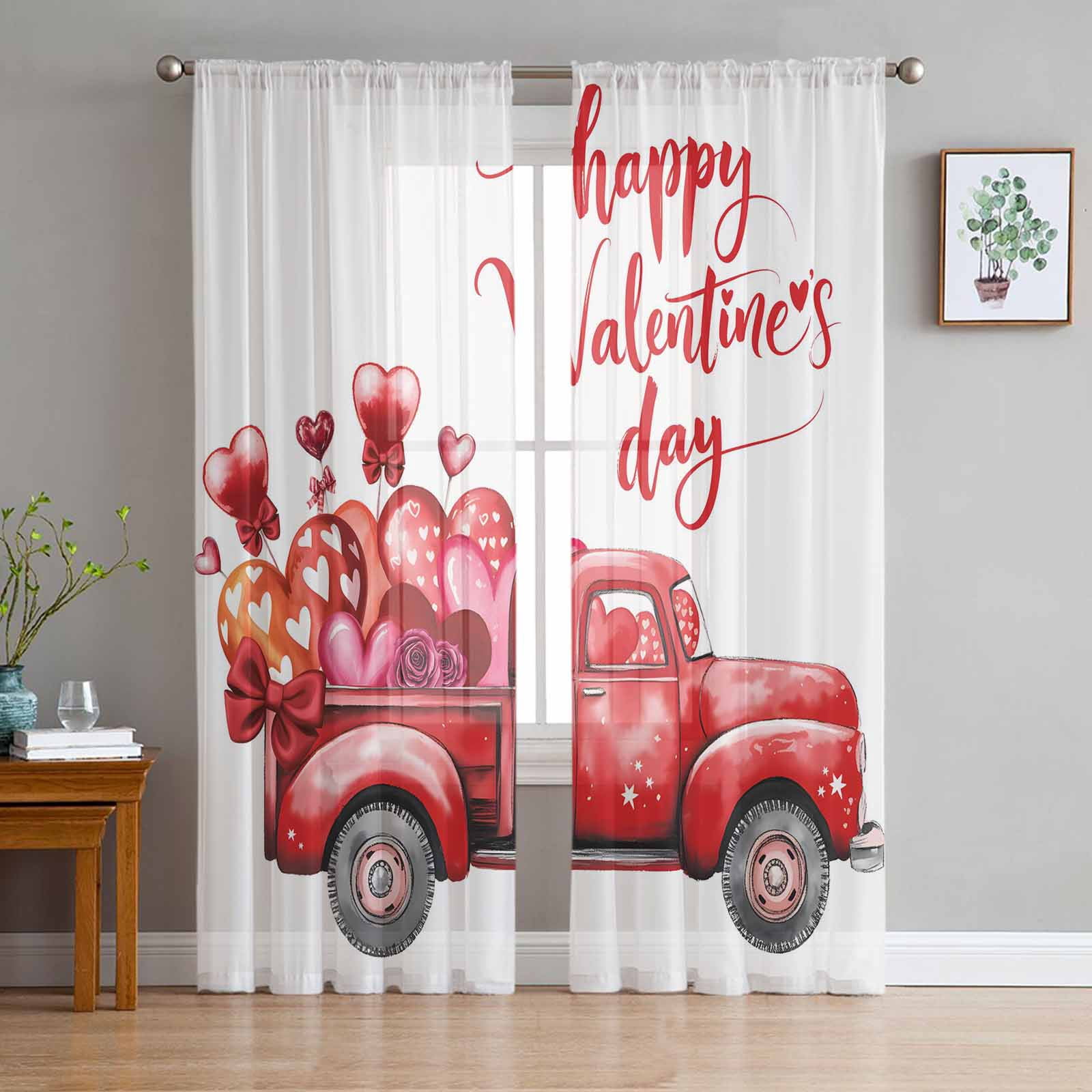 ERUNPONLY Valentine's Day Sheer Curtains 84 Inch Length 2 Panels Set ...