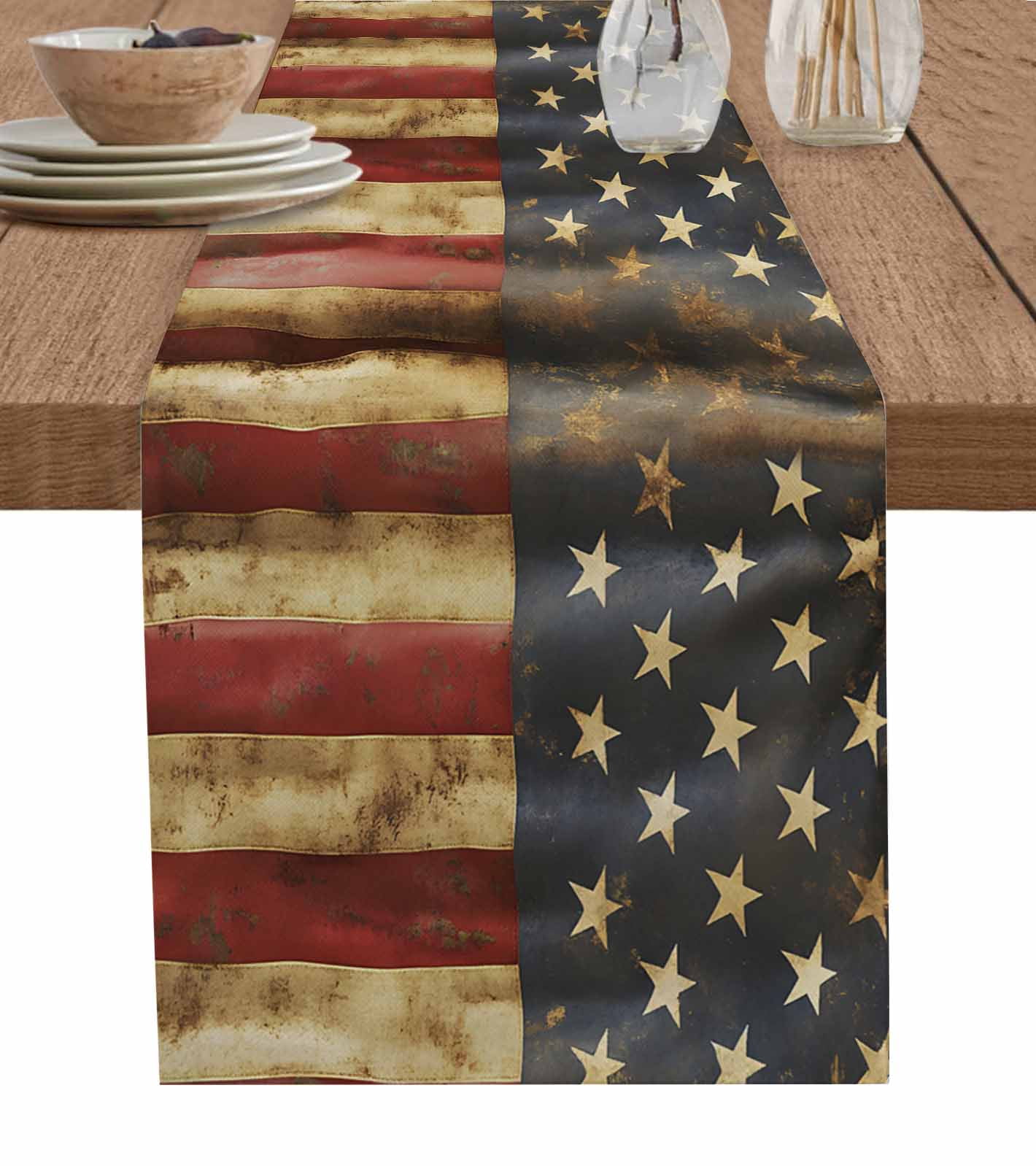 ERUNPONLY Vintage American Flag Table Runner - 90 Inch Long Farmhouse ...