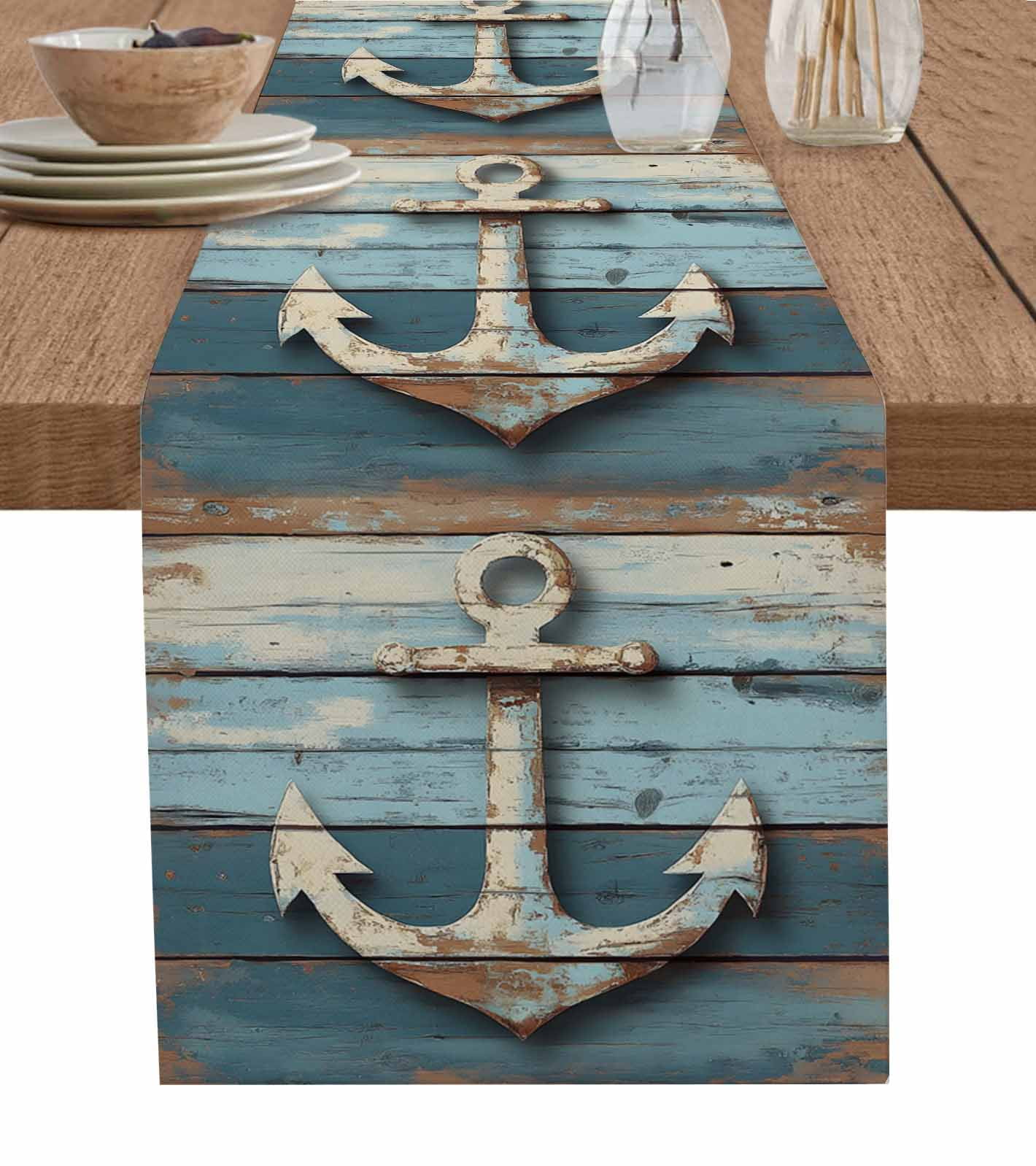 ERUNPONLY Vintage Anchor Table Runner - 120 Inch Long Retro Farmhouse ...
