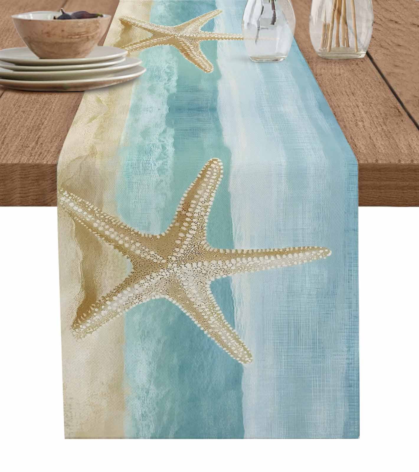 ERUNPONLY Vintage Coastal Beach Table Runner - 48 Inch Long Summer ...