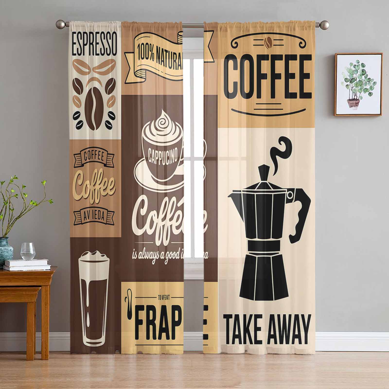 ERUNPONLY Vintage Coffee Sheer Curtains 72 Inch Length 2 Panels Set ...