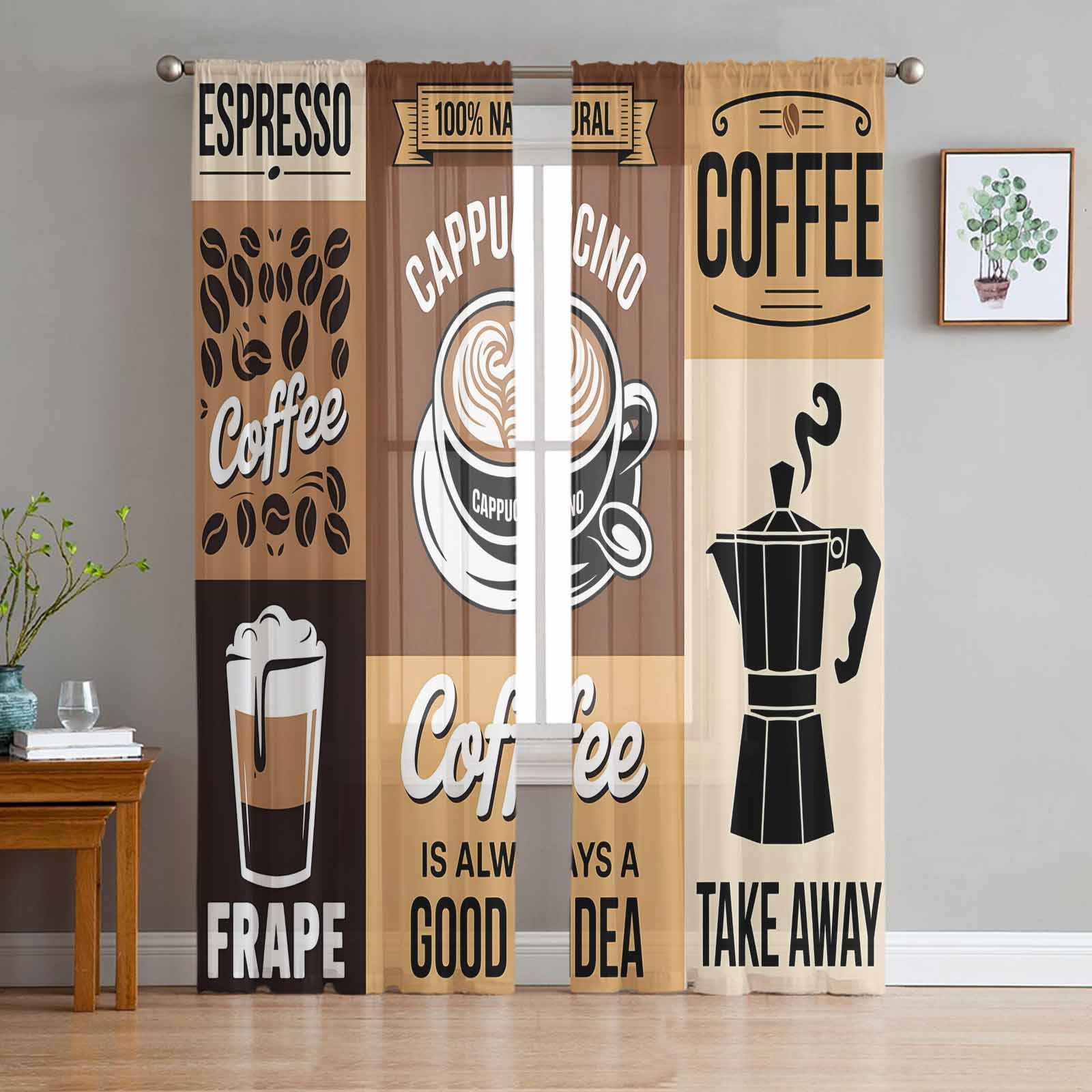 ERUNPONLY Vintage Coffee Sheer Curtains 72 Inch Length 2 Panels Set ...
