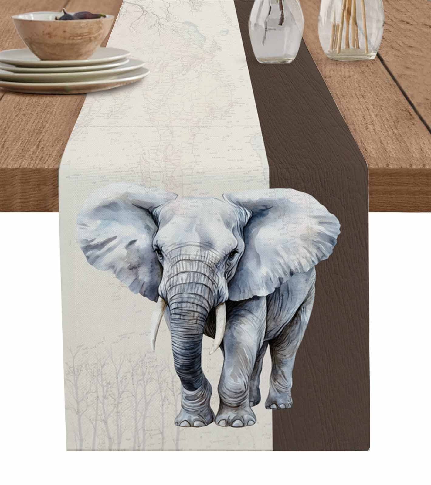 ERUNPONLY Vintage Elephant Table Runner - 48 Inch Long Modern Art ...