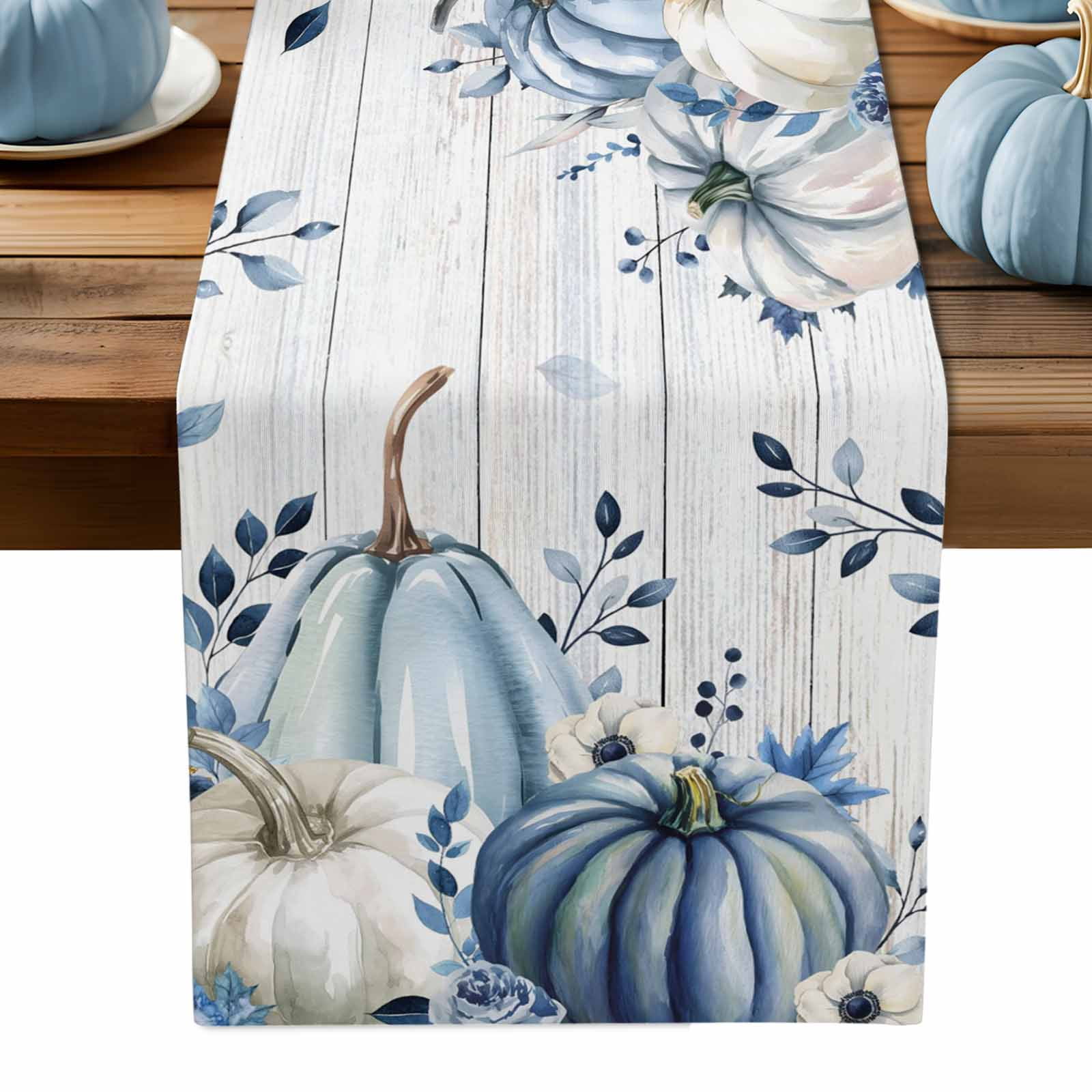 ERUNPONLY Vintage Fall Blue Table Runner - 120 Inch Long Thanksgiving ...