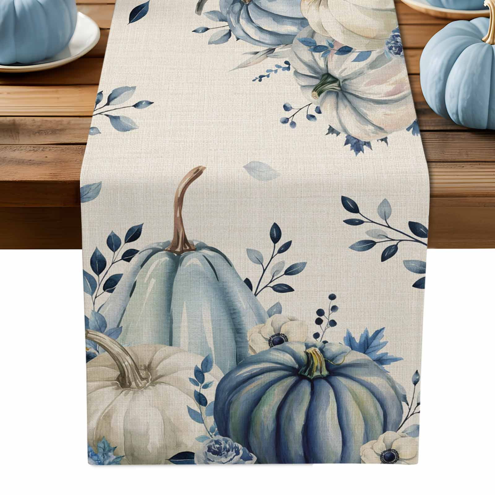 ERUNPONLY Vintage Fall Blue Table Runner - 90 Inch Long Thanksgiving ...