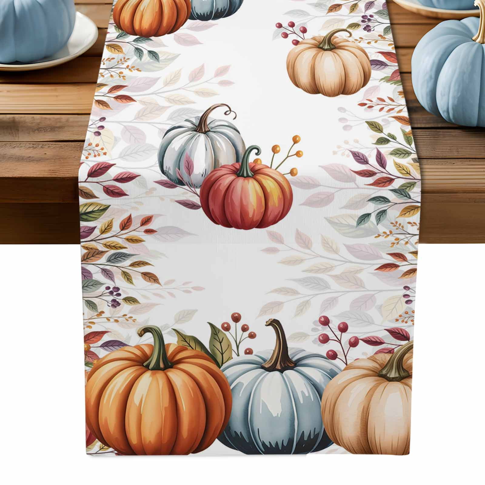 ERUNPONLY Vintage Fall Table Runner - 108 Inch Long Orange Blue ...