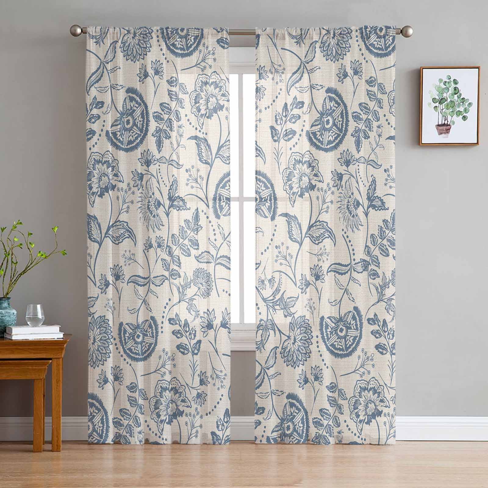 ERUNPONLY Vintage Floral Sheer Curtains 72 Inch Length 2 Panels Set ...