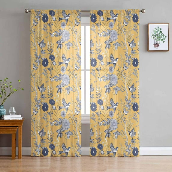 ERUNPONLY Vintage Flower Sheer Curtains 84 Inch Length 2 Panels Set ...