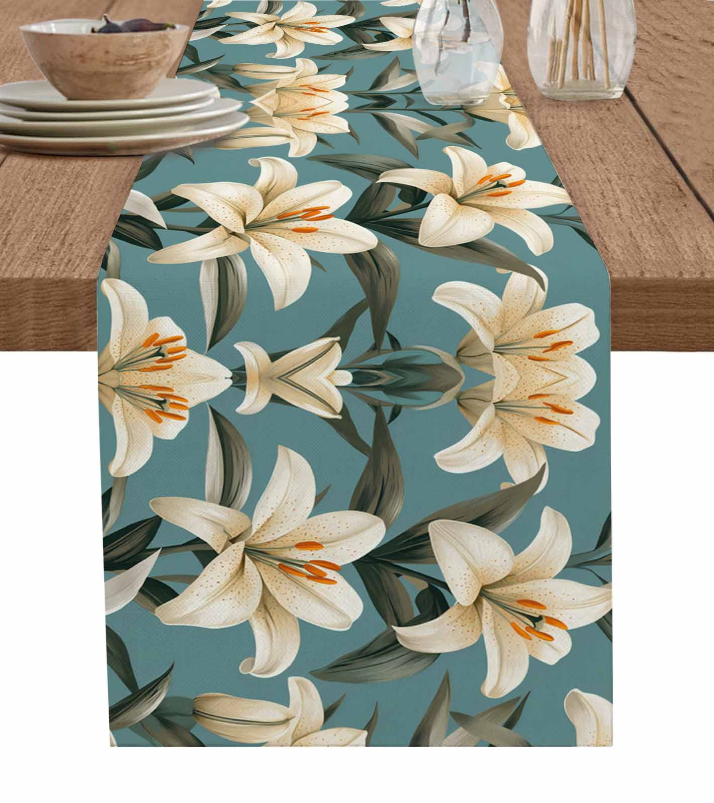 ERUNPONLY Vintage Flower Table Runner - 108 Inch Long Country Lily ...