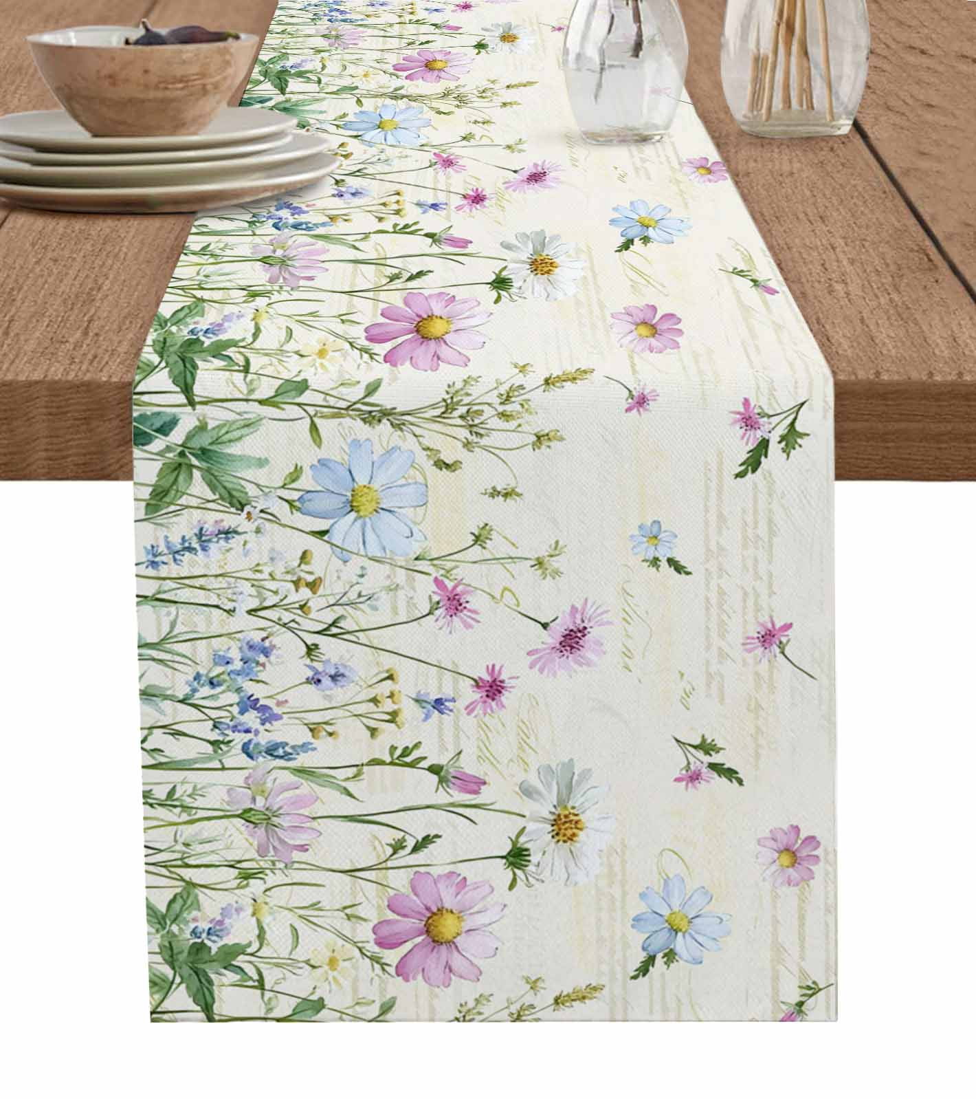 ERUNPONLY Vintage Flower Table Runner - 72 Inch Long Botanical ...