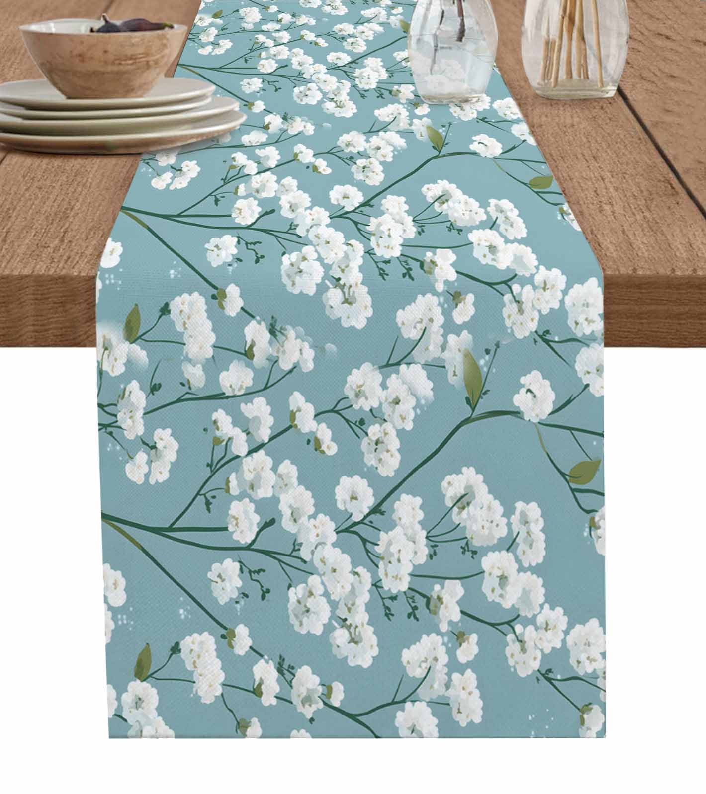 ERUNPONLY Vintage Flowers Table Runner - 60 Inch Long Watercolor Tree ...