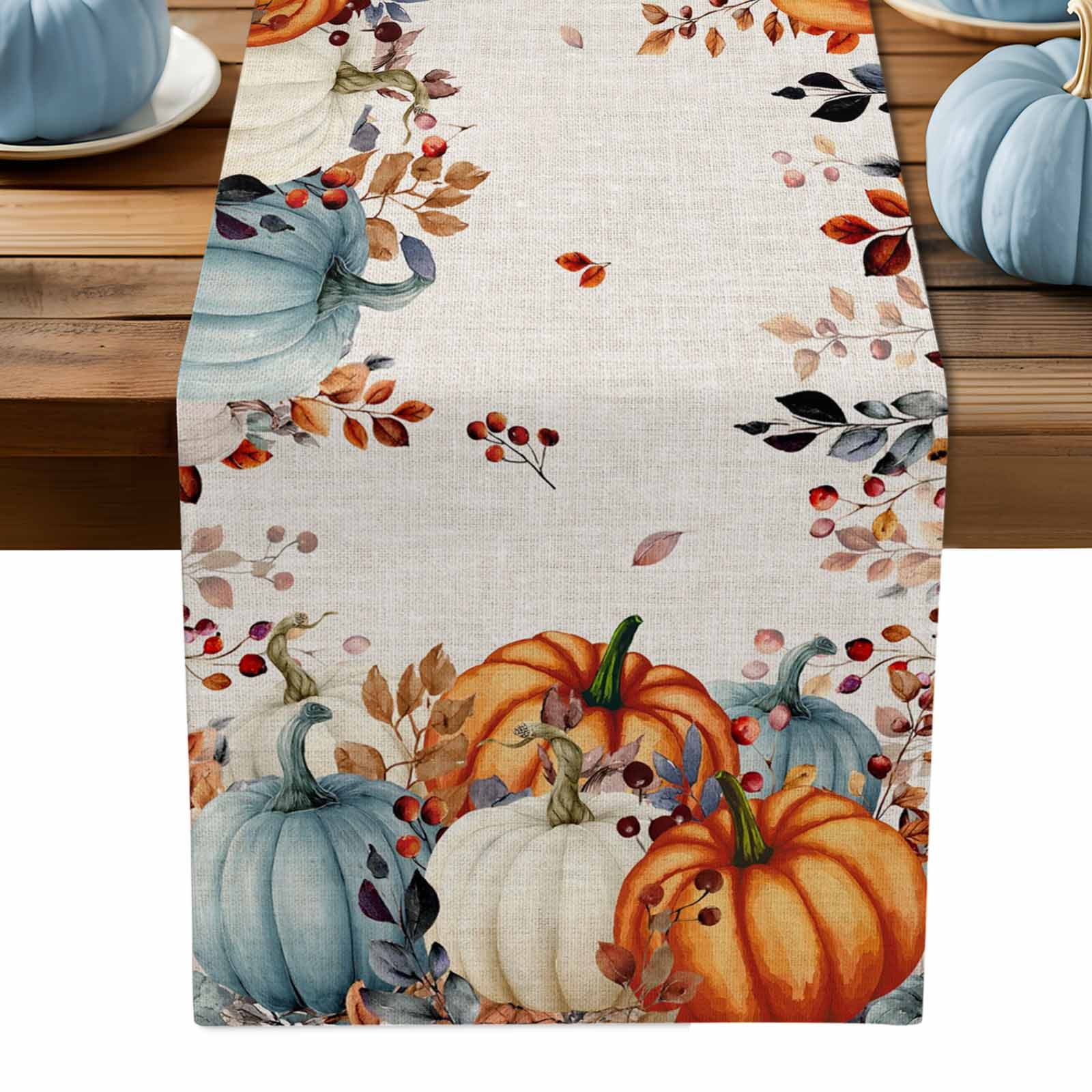 ERUNPONLY Vintage Orange Blue Fall Table Runner - 72 Inch Long ...