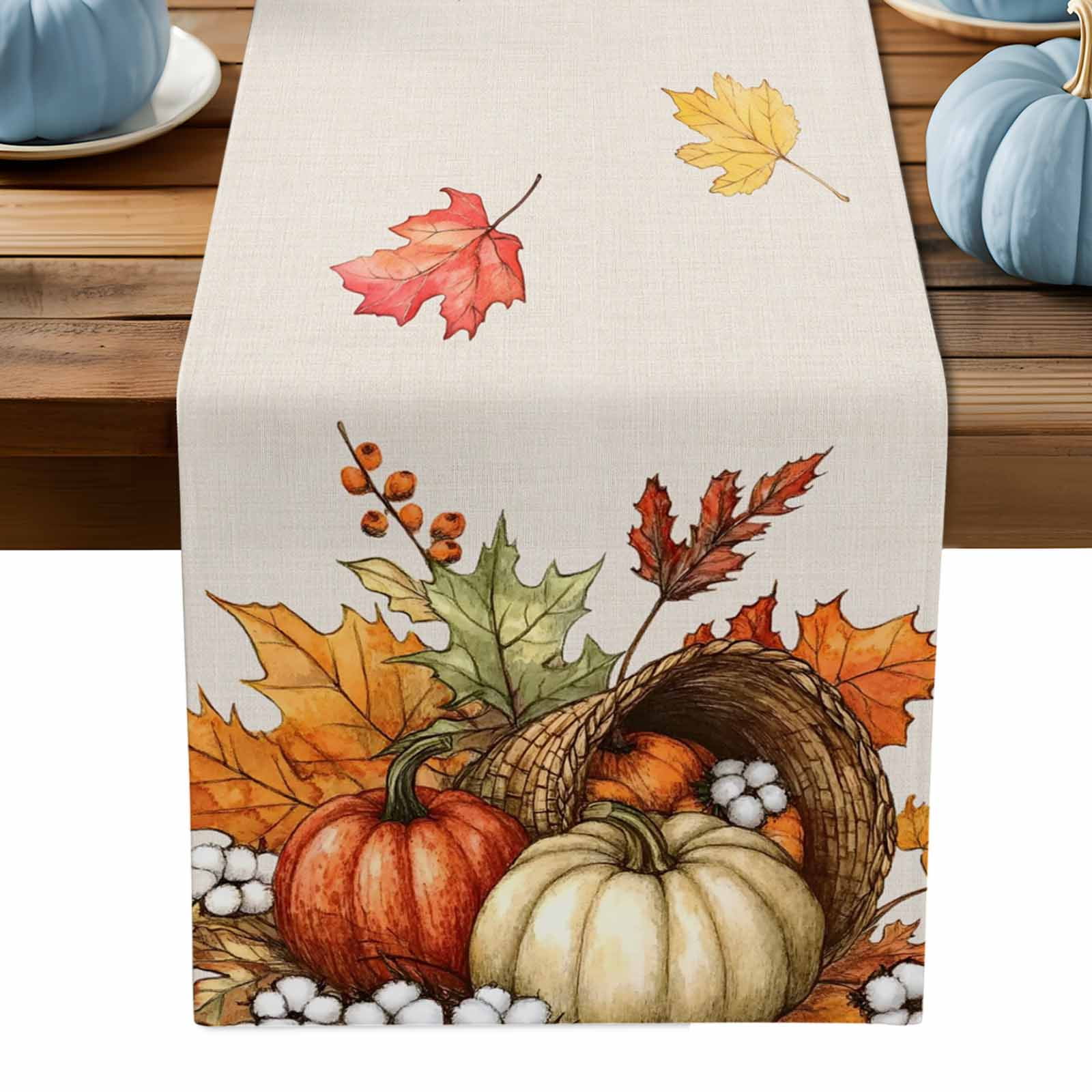 ERUNPONLY Vintage Pumpkin Fall Table Runner - 48 Inch Long Thanksgiving ...