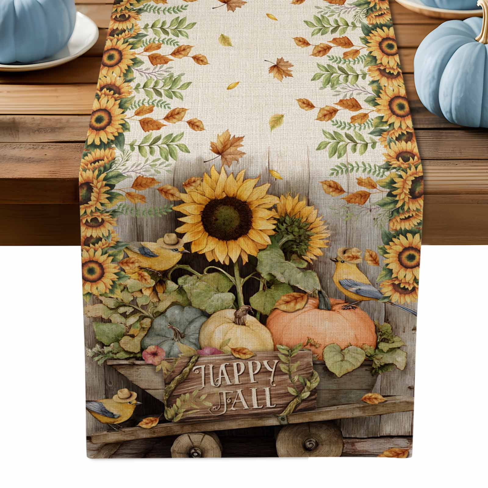 ERUNPONLY Vintage Pumpkin Fall Table Runner - 70 Inch Long Sunflowers ...