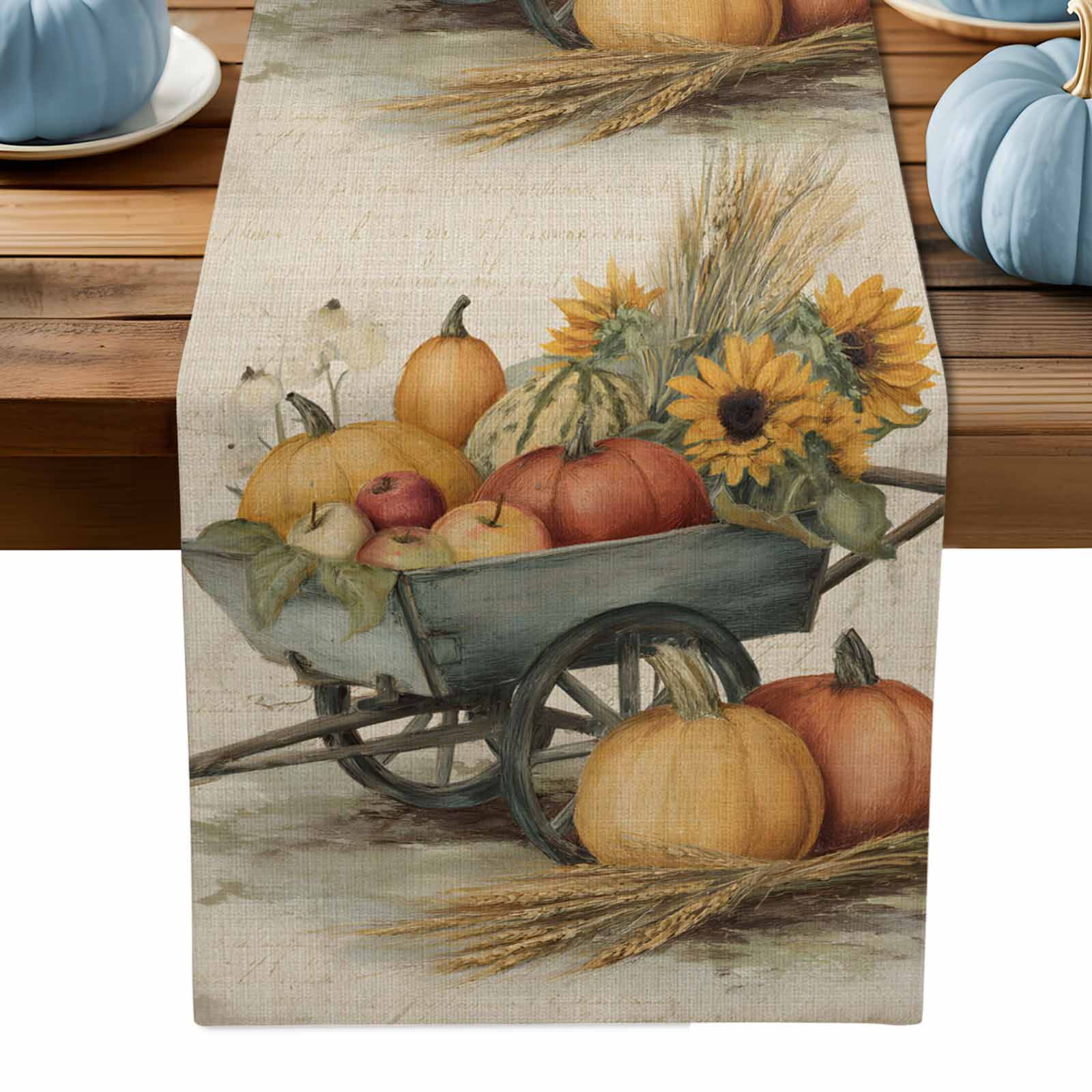 ERUNPONLY Vintage Pumpkins Fall Table Runner - 108 Inch Long ...