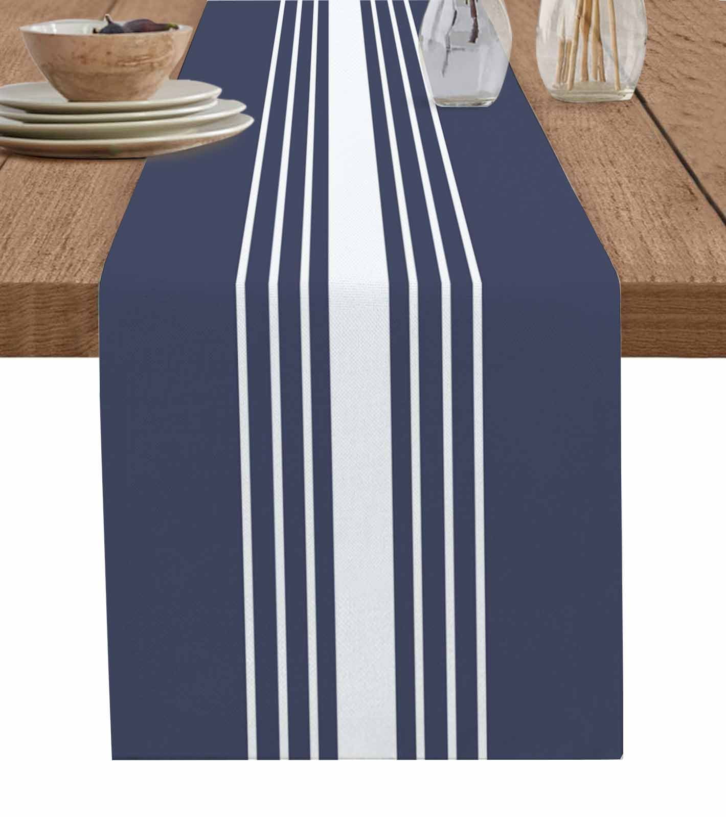 ERUNPONLY Vintage Striped Table Runner - 90 Inch Long Midnight Blue ...