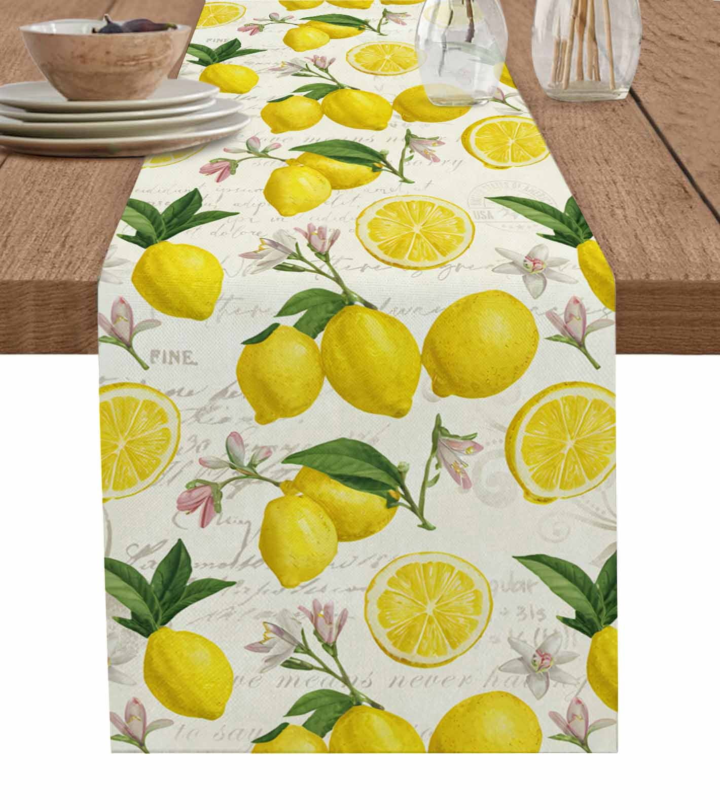 ERUNPONLY Vintage Summer Lemon Table Runner - 108 Inch Long Watercolor ...