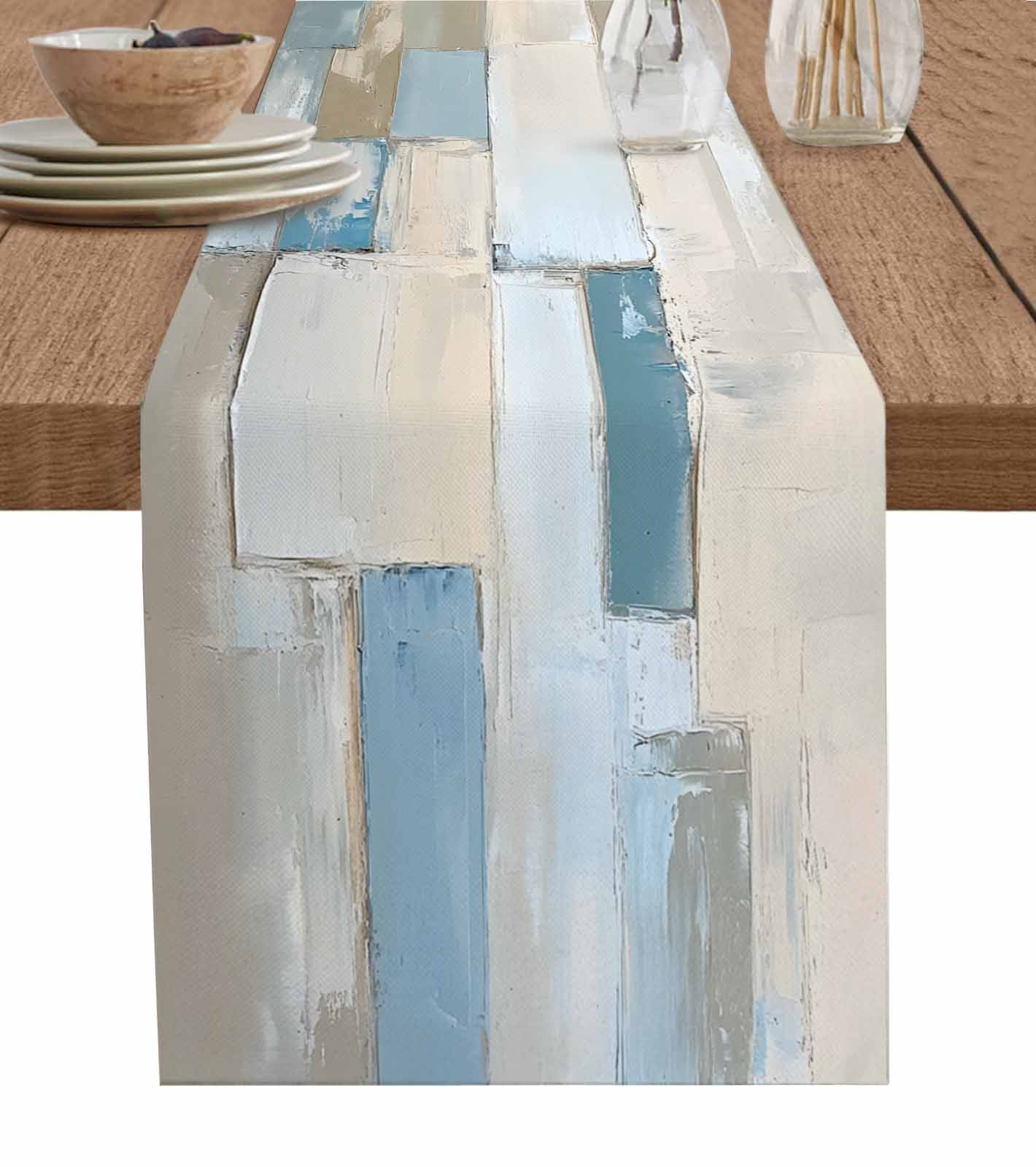 ERUNPONLY Vintage Table Runner - 72 Inch Long Modern Blue Brown ...