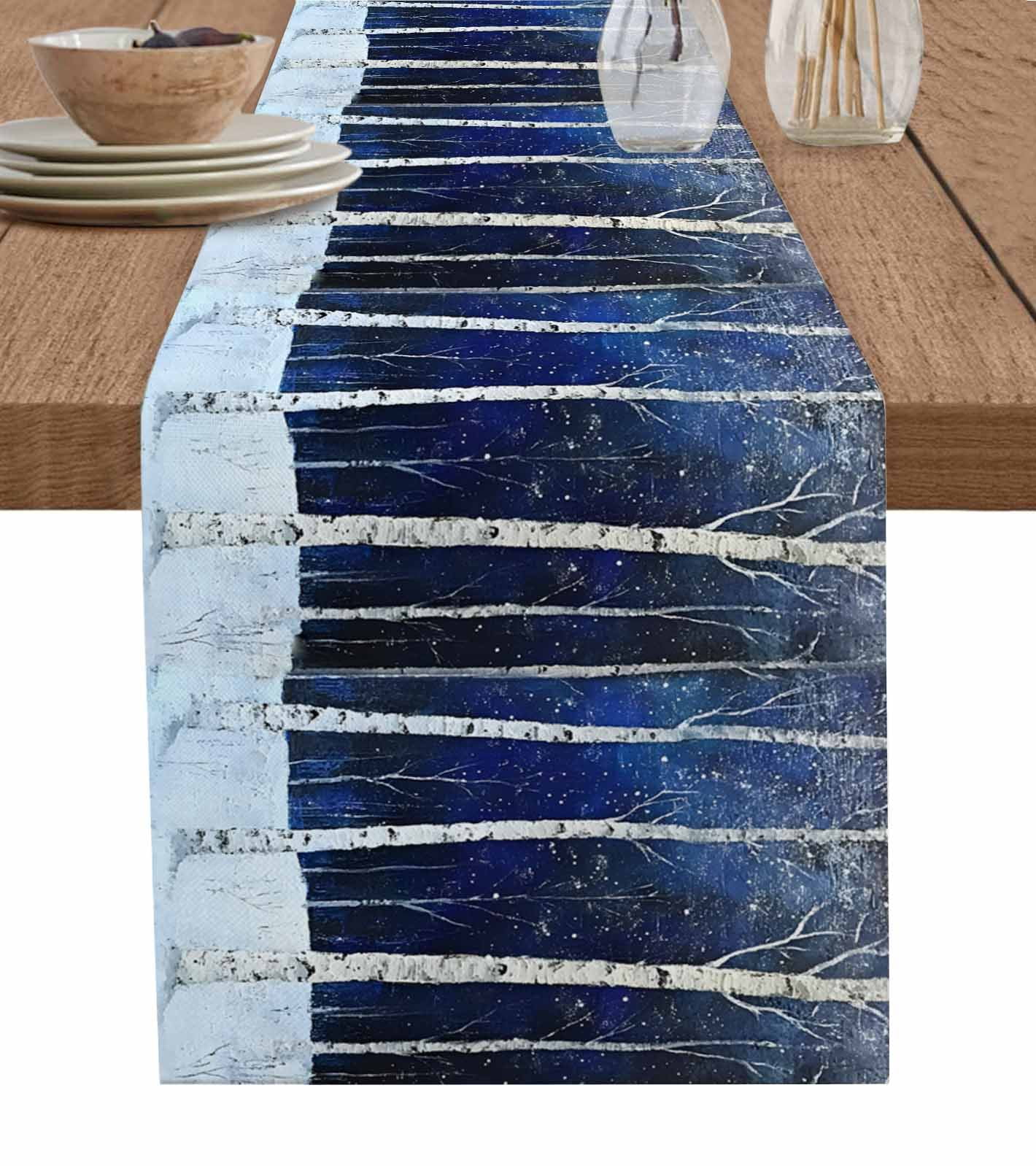 ERUNPONLY Vintage Trees Table Runner - 120 Inch Long Abstract Night ...